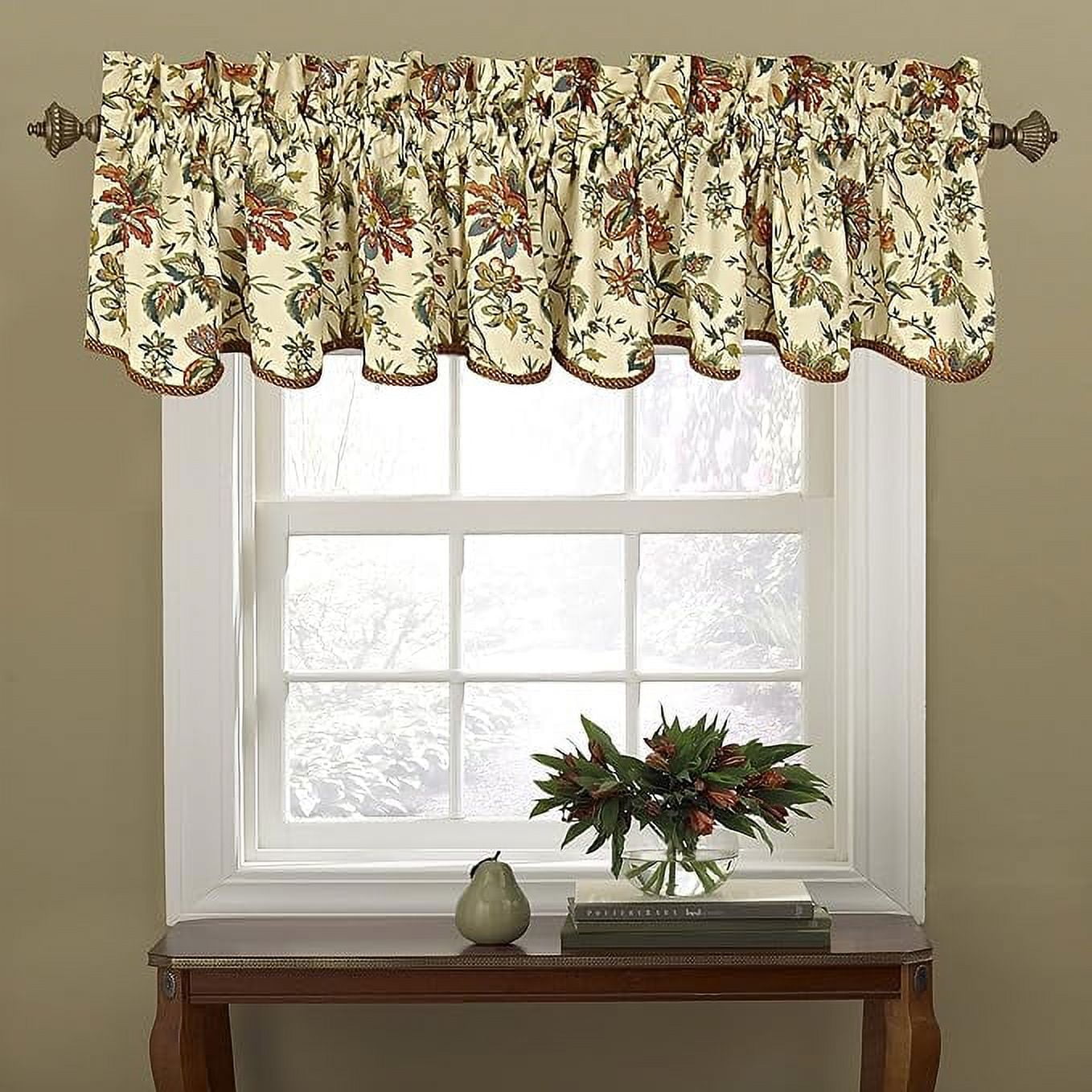 Waverly Felicite Floral Pattern with Grimp Trim Window Valance Curtains ...