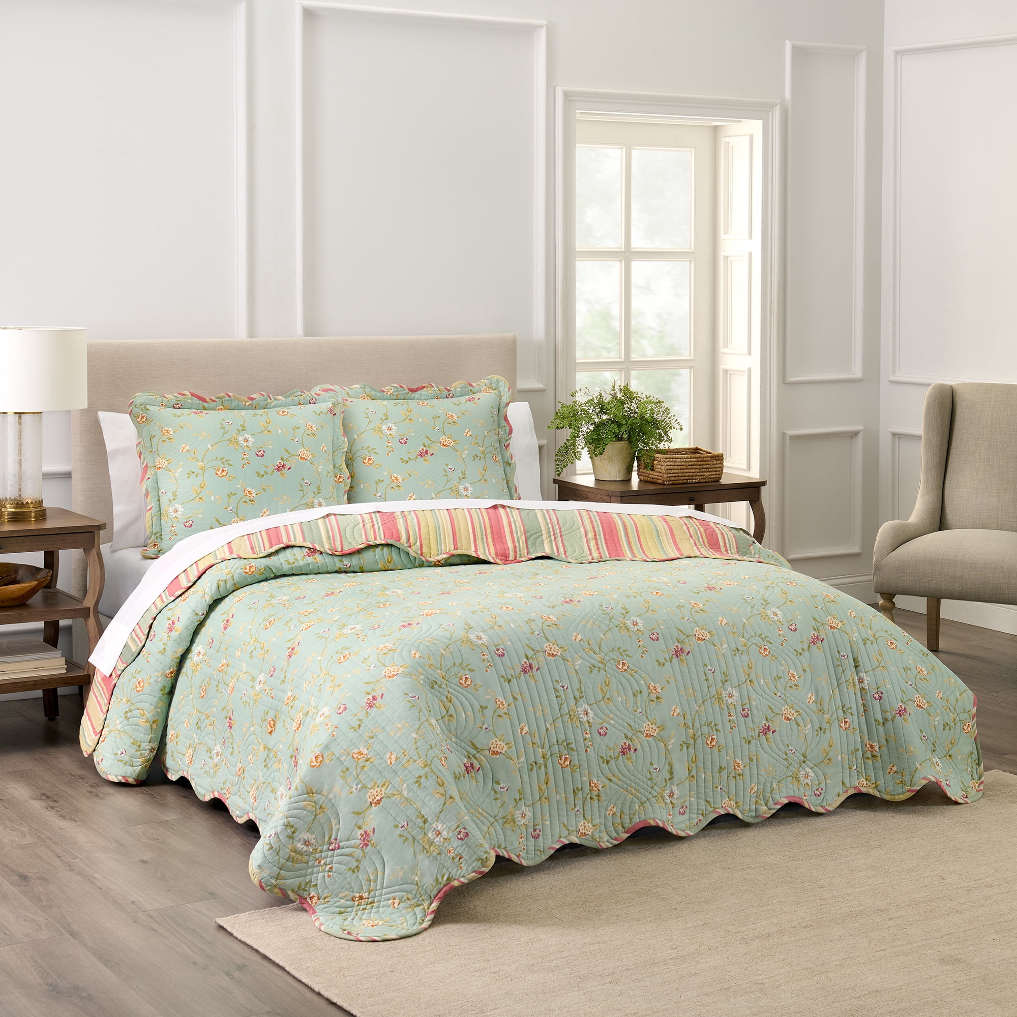 Waverly Garden Glitz 3-Piece Cotton Quilt Set – Full/Queen - with 2 ...