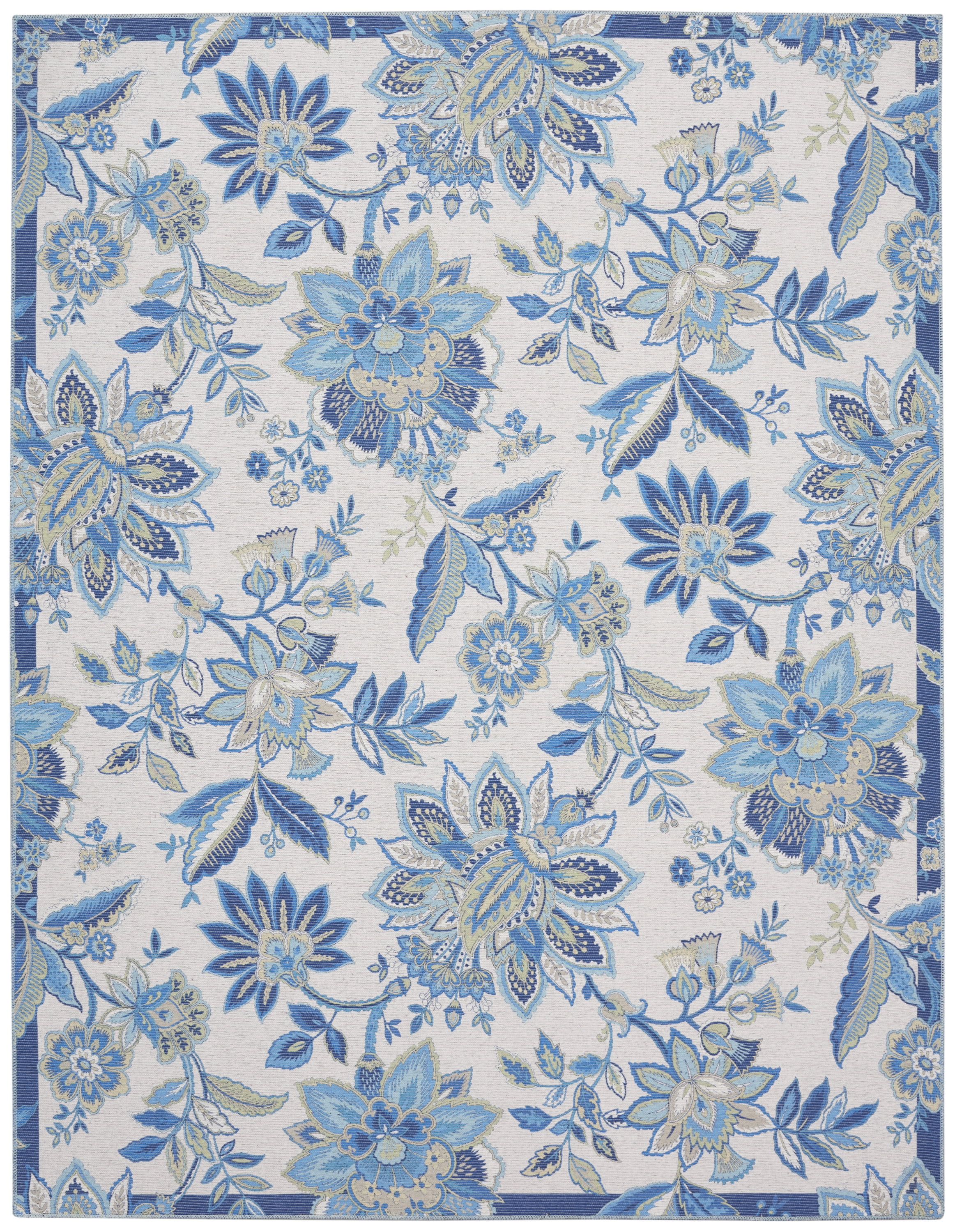 Waverly Machine Washable Floral Rug, 8'x10', Ivory Blue, Chenille ...