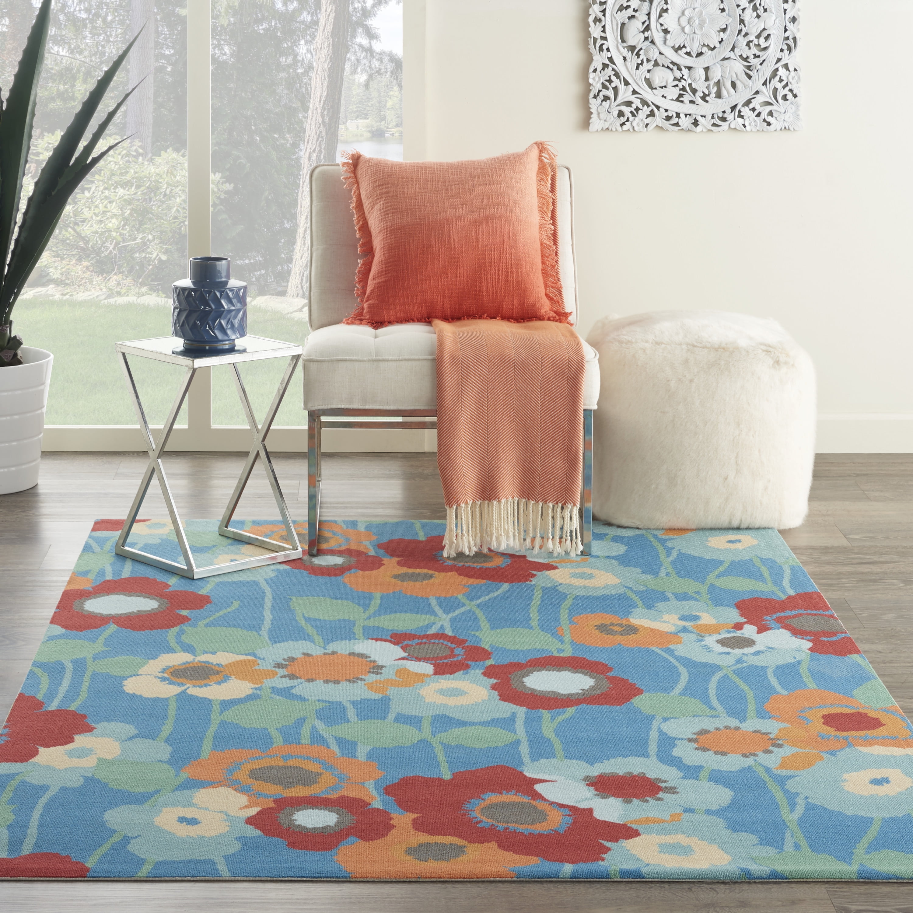 Waverly Sun N' Shade Indoor/Outdoor Bluebell 5'3" x 7'5" Area Rug, (5x7 ...