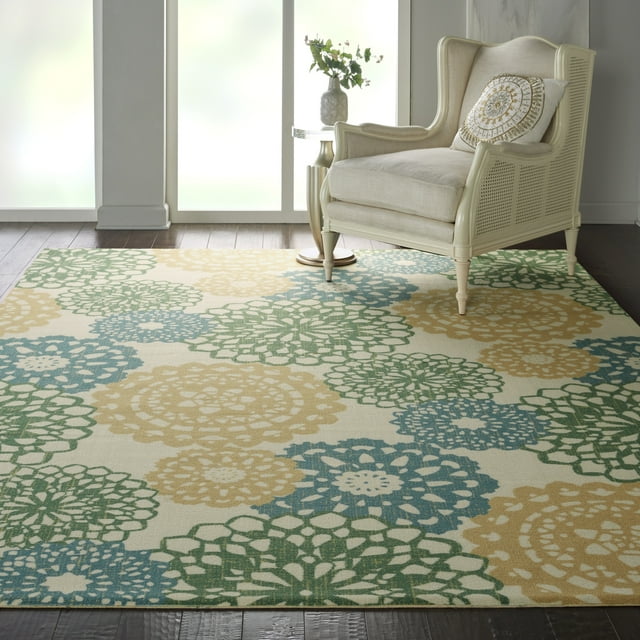 Waverly Sun N' Shade Indoor/Outdoor Ivory Gold 7'9" x 10'10" Area Rug ...