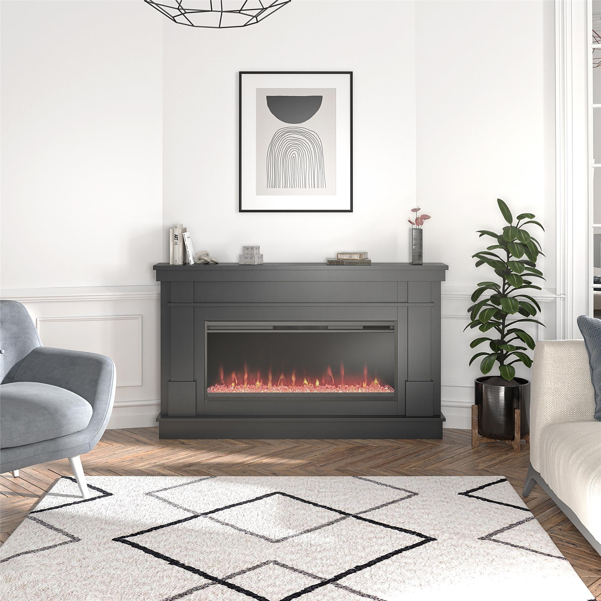 Waverly Wide Mantel with Linear Electric Fireplace & Crystal Ember Bed ...