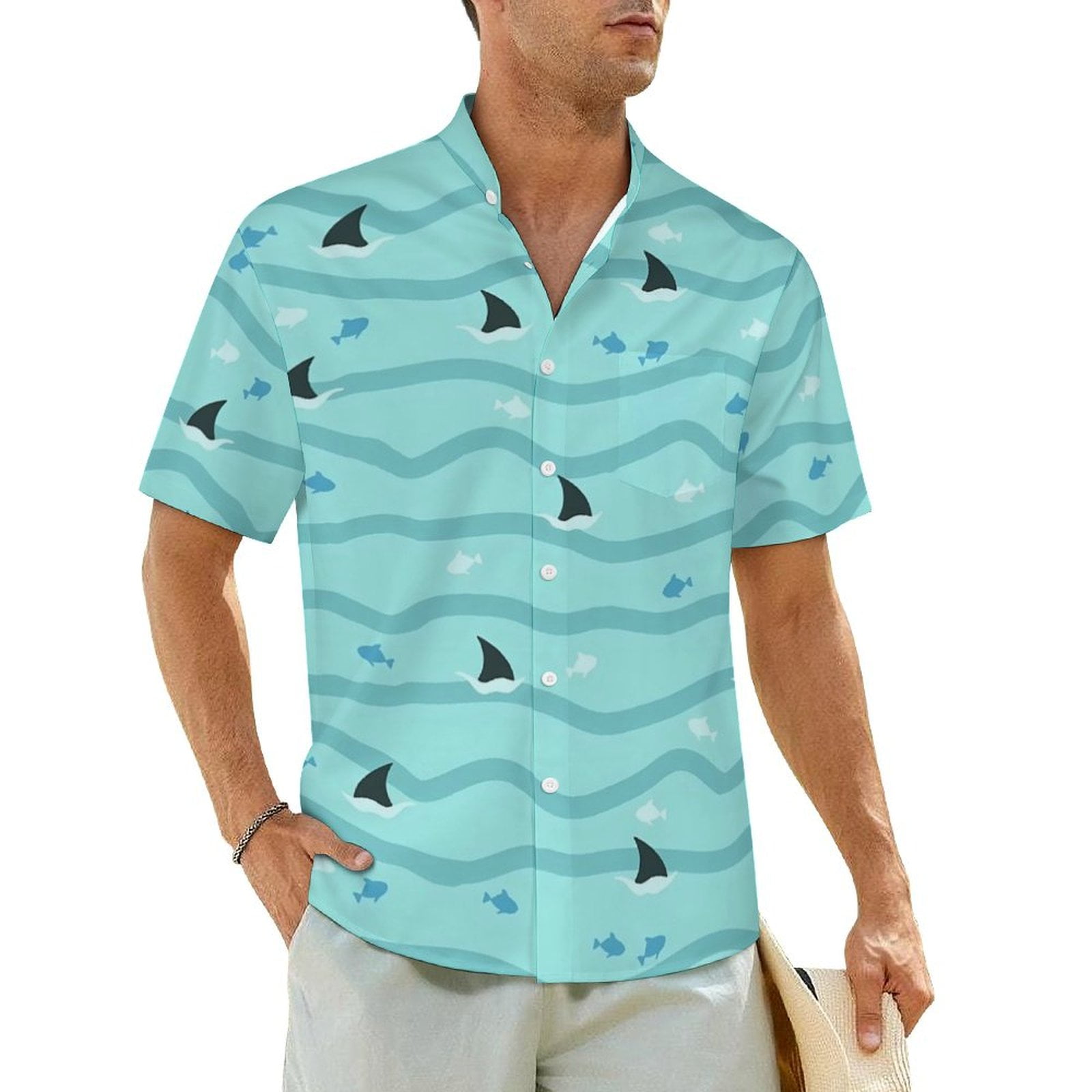 Waves And Fin Print Vacation Shirt Male Elegant Casual Shirts Hawaiian ...