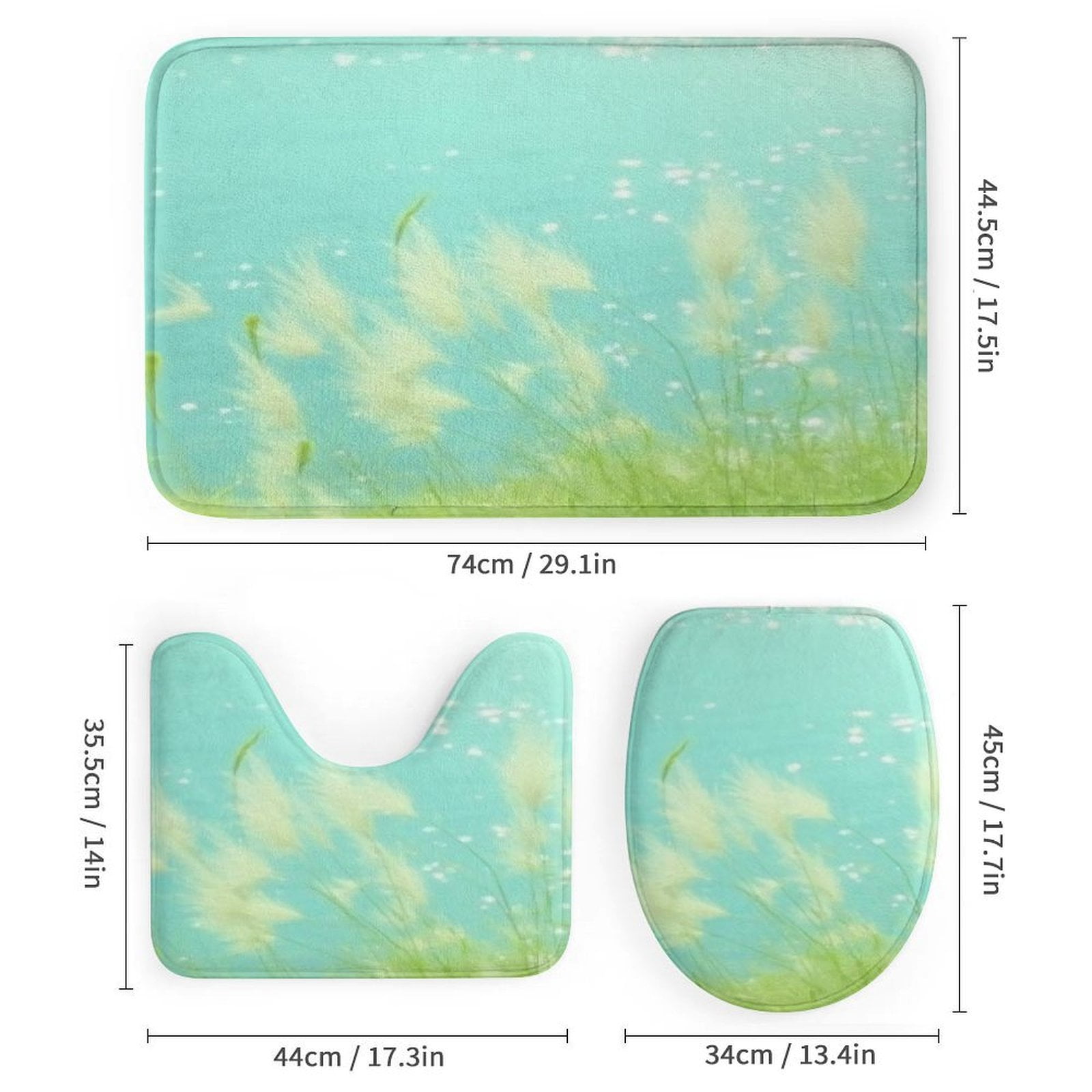 Waves And Grass Landscape Bathroom Rugs Sets 3 Piece Toilet Lid Cover ...