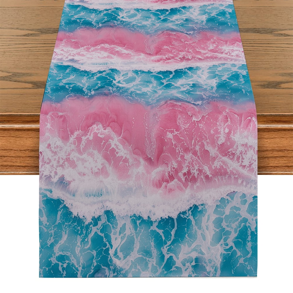 Waves Beach Watercolor Table Runners Dresser Table r Farmhouse Dining ...
