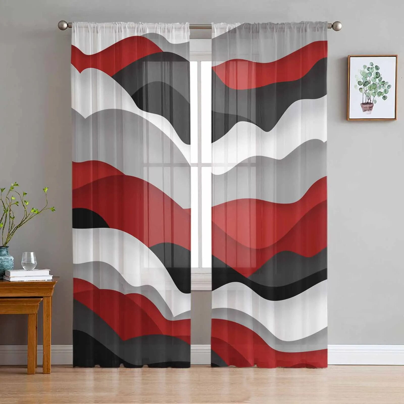 Waves Black Red Gradient Tulle Curtains for Living Room Bedroom Modern ...