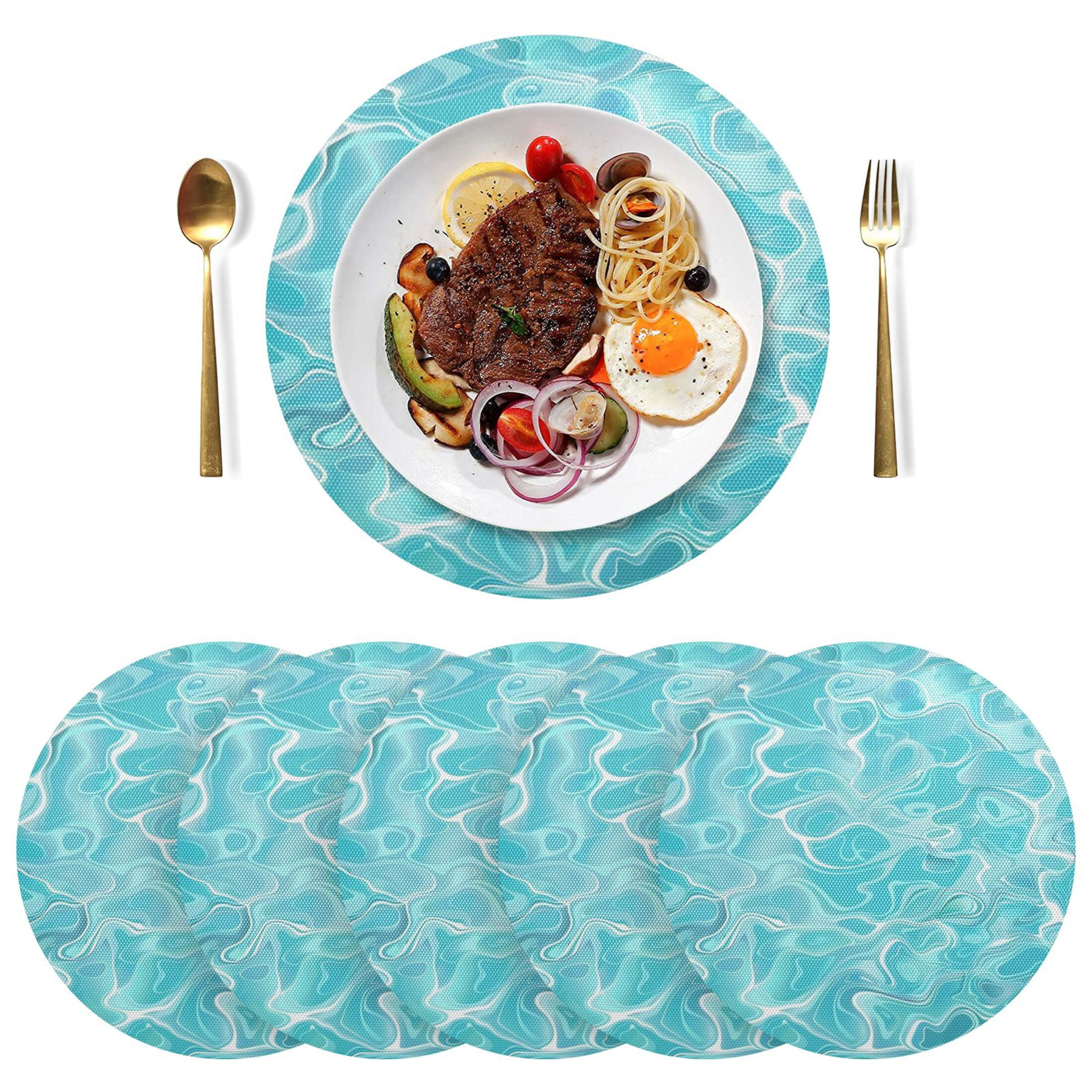 Waves Black Round Placemats Plate Mats 15 Inch Non-Slip Heat Resistant ...