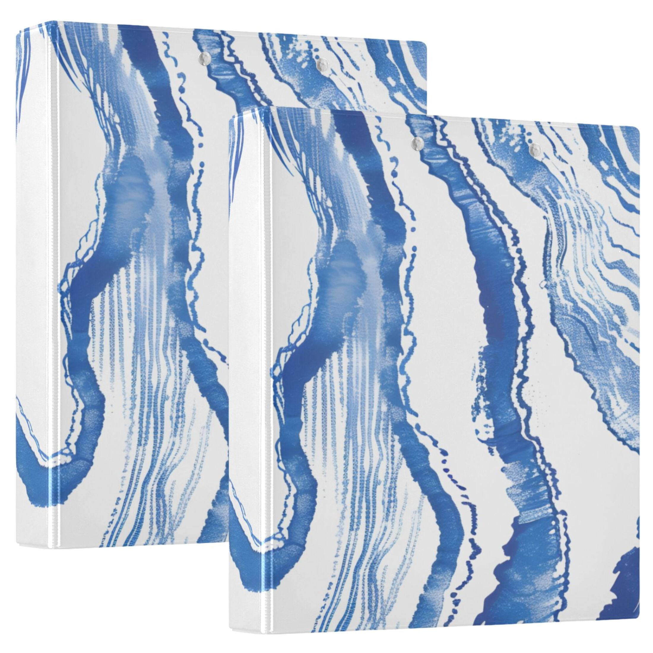 Waves Blue White Line 3 Ring Binders 1.5 inch Hardcover File Folders with Interior Pockets A4 ...