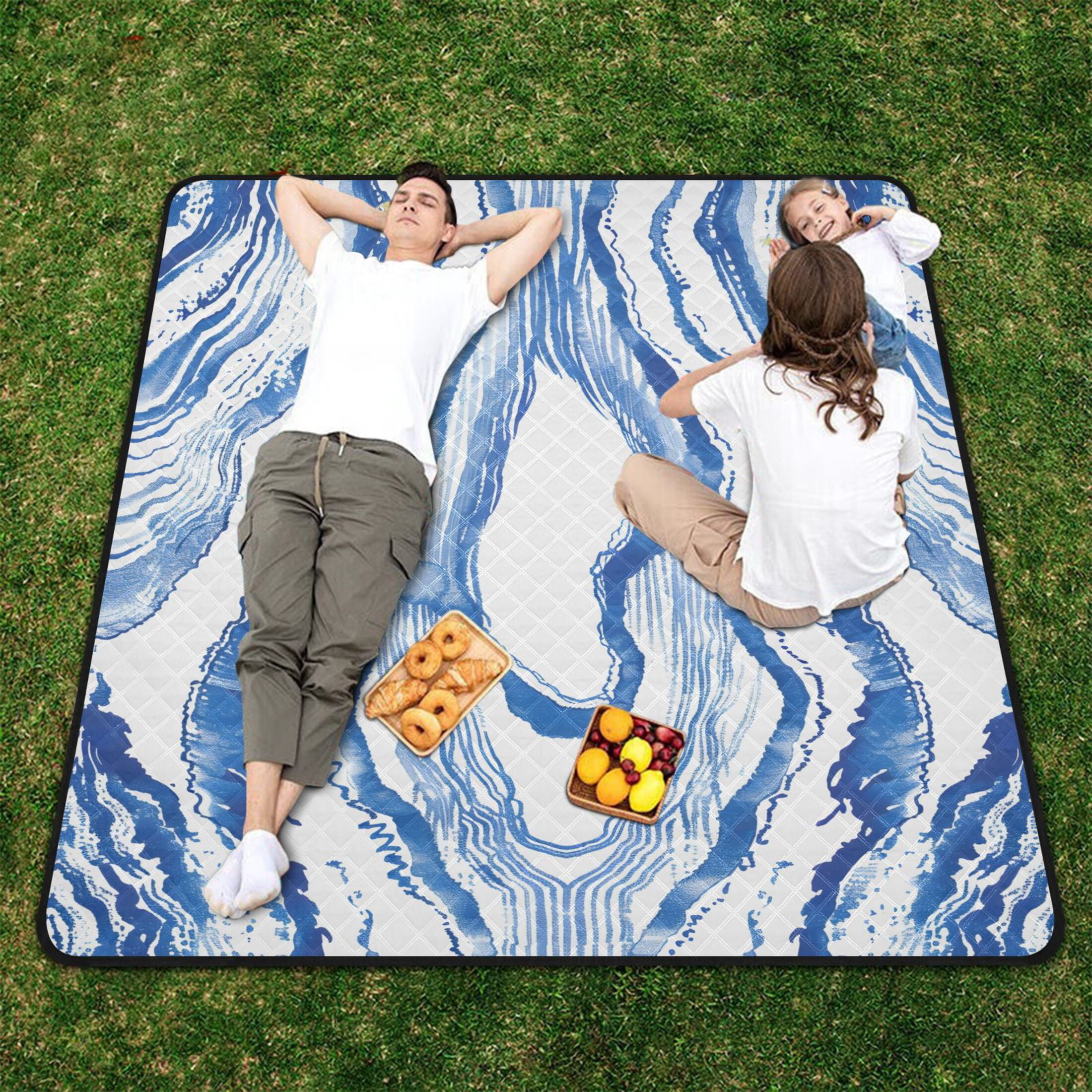 Waves Blue White Line Beach Blanket Outdoor Picnic Blanket 78"x 78 ...