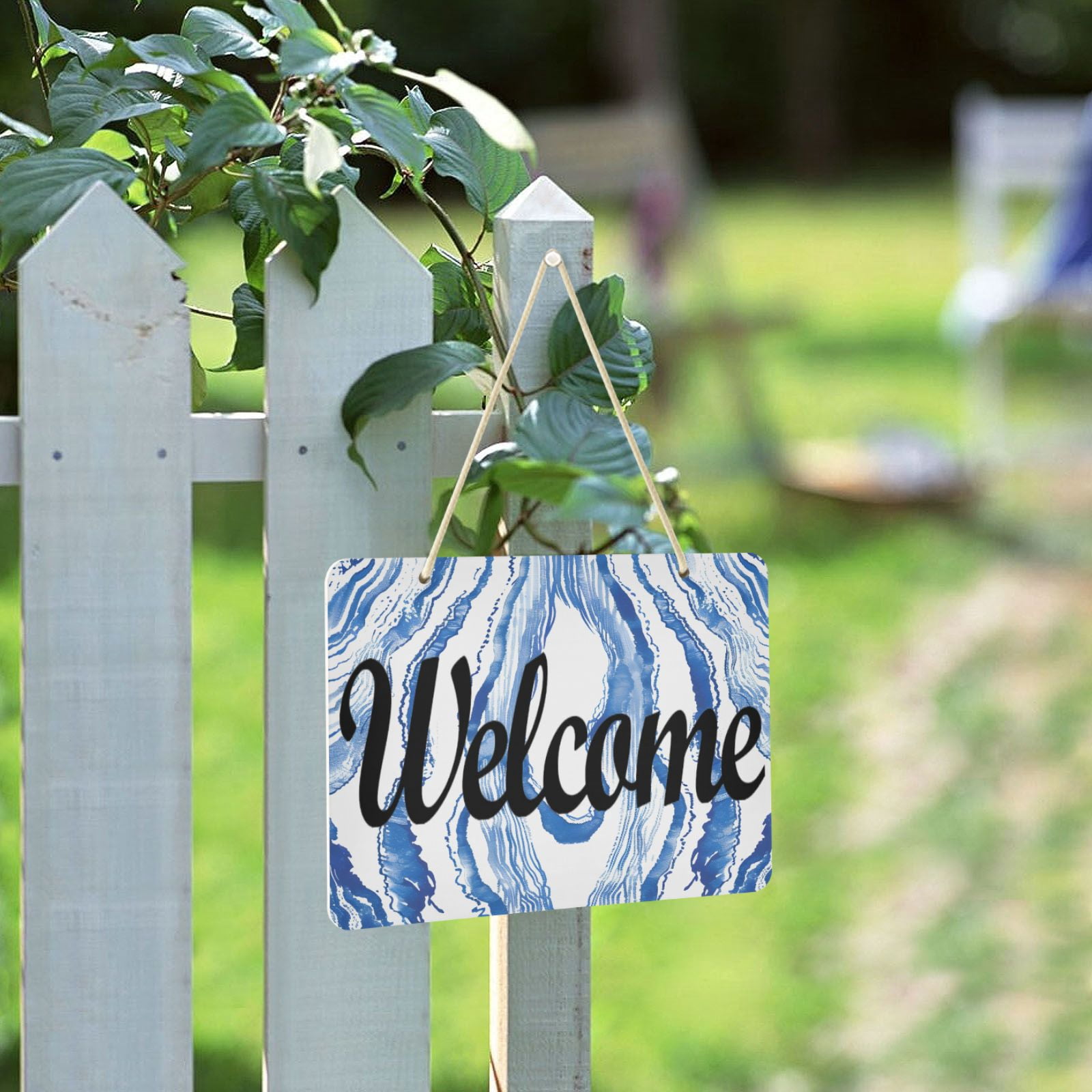 Waves Blue White Line Welcome Sign for Front Door Porch Wreath Door ...