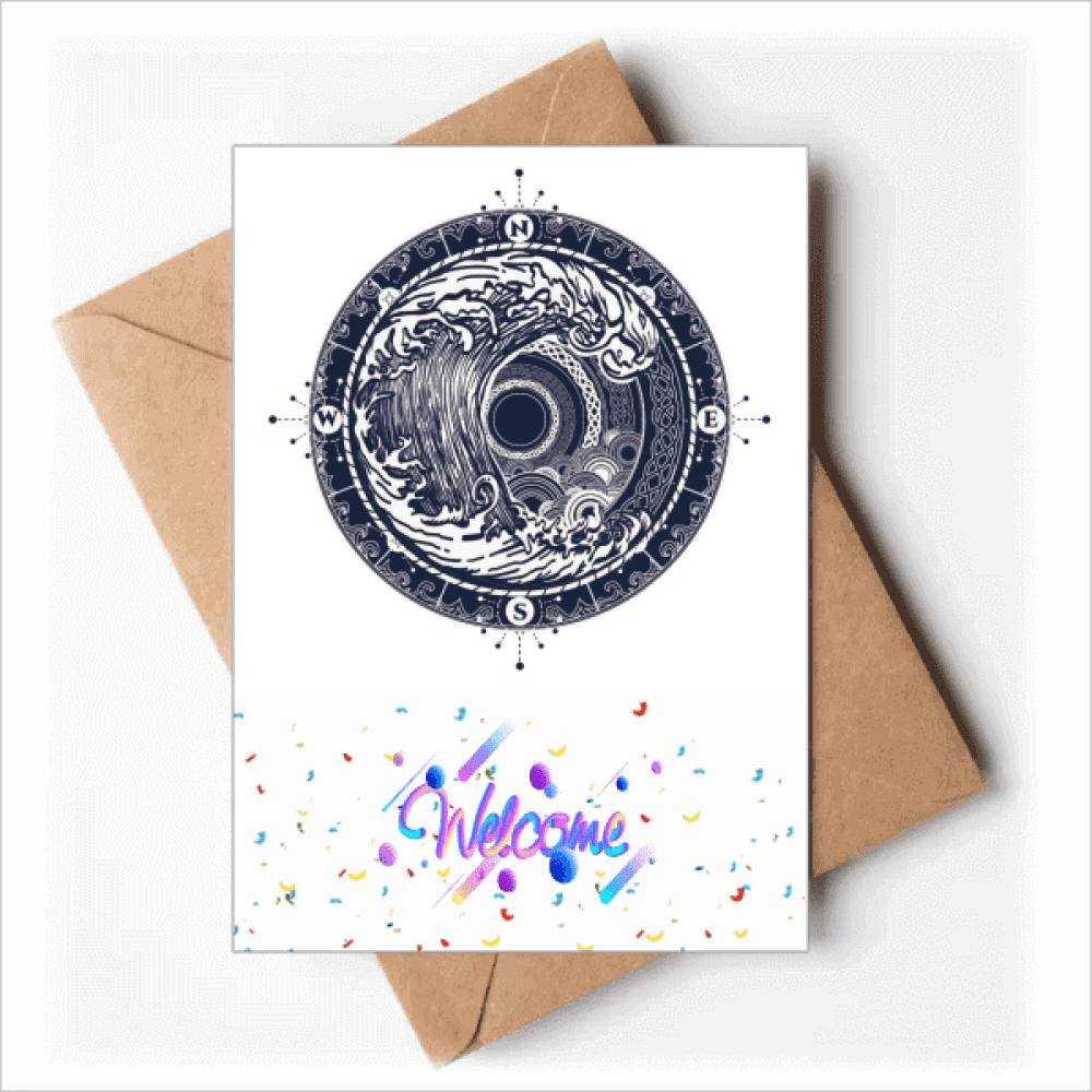 Waves Compass Circle Art Pattern Welcome Back Greeting Cards Envelopes ...