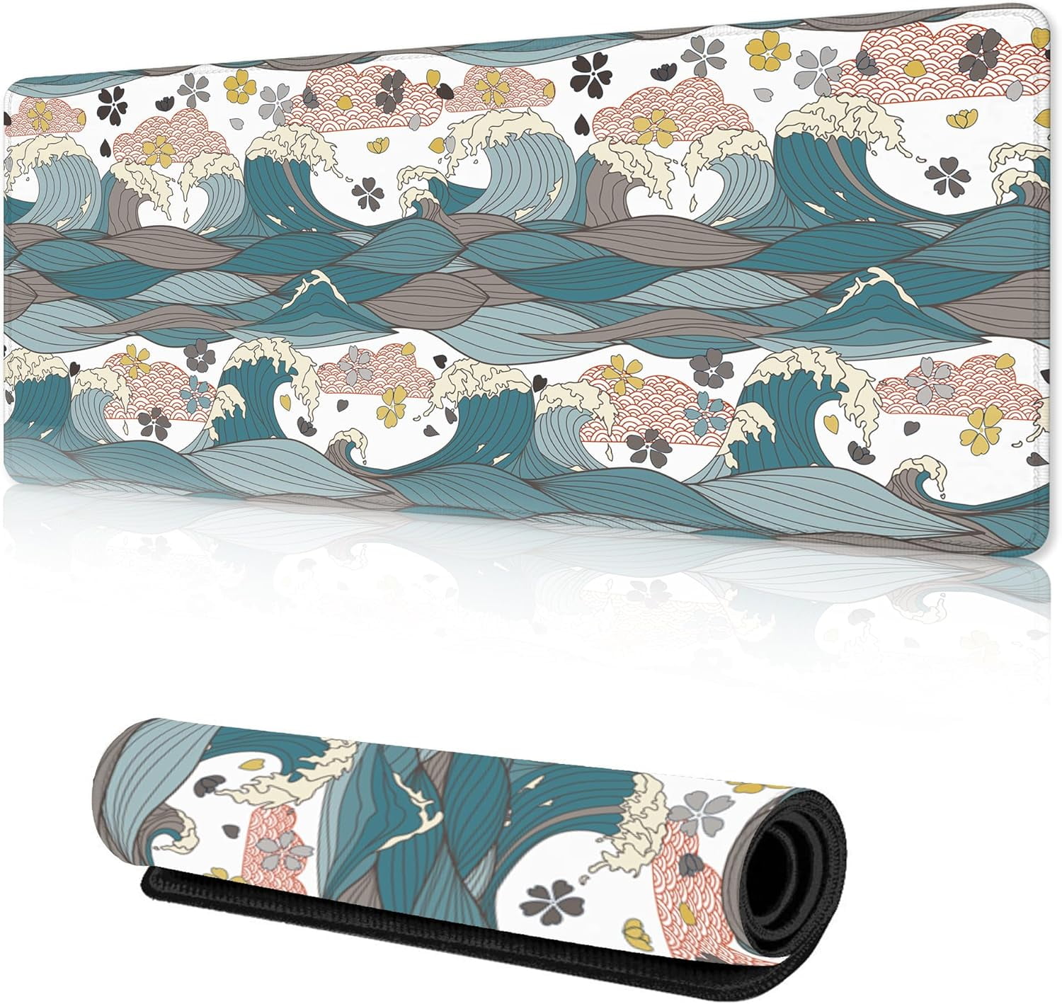 Waves Desk Pad Japanese Sakura Flowers Gaming Mouse Pad Extended Large ...