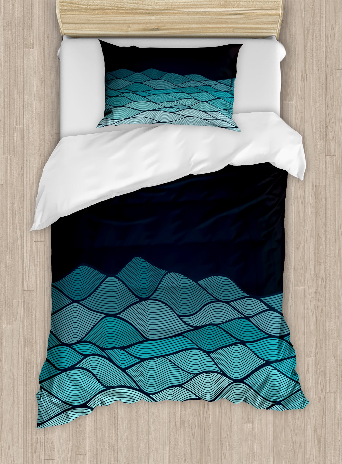 Waves Duvet Cover Set, Sea Pattern Ocean Fluid Dynamics Body of Water ...