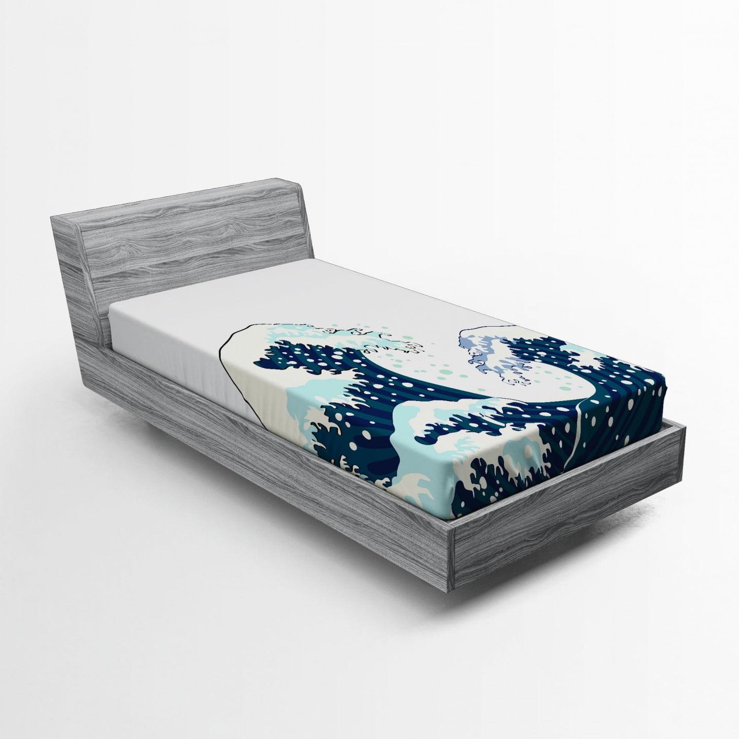 Ambesonne Japanese Fitted Sheet, Ocean Surfing Aquatic, Twin Size, Dark ...