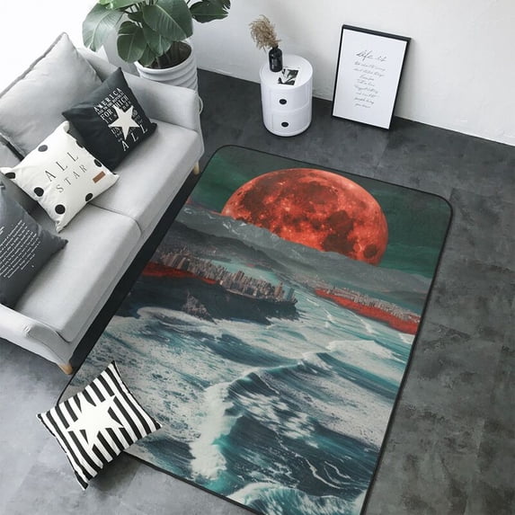 Waves Horror Mountain Print Washable Rugs Area Rugs for Living Room ...