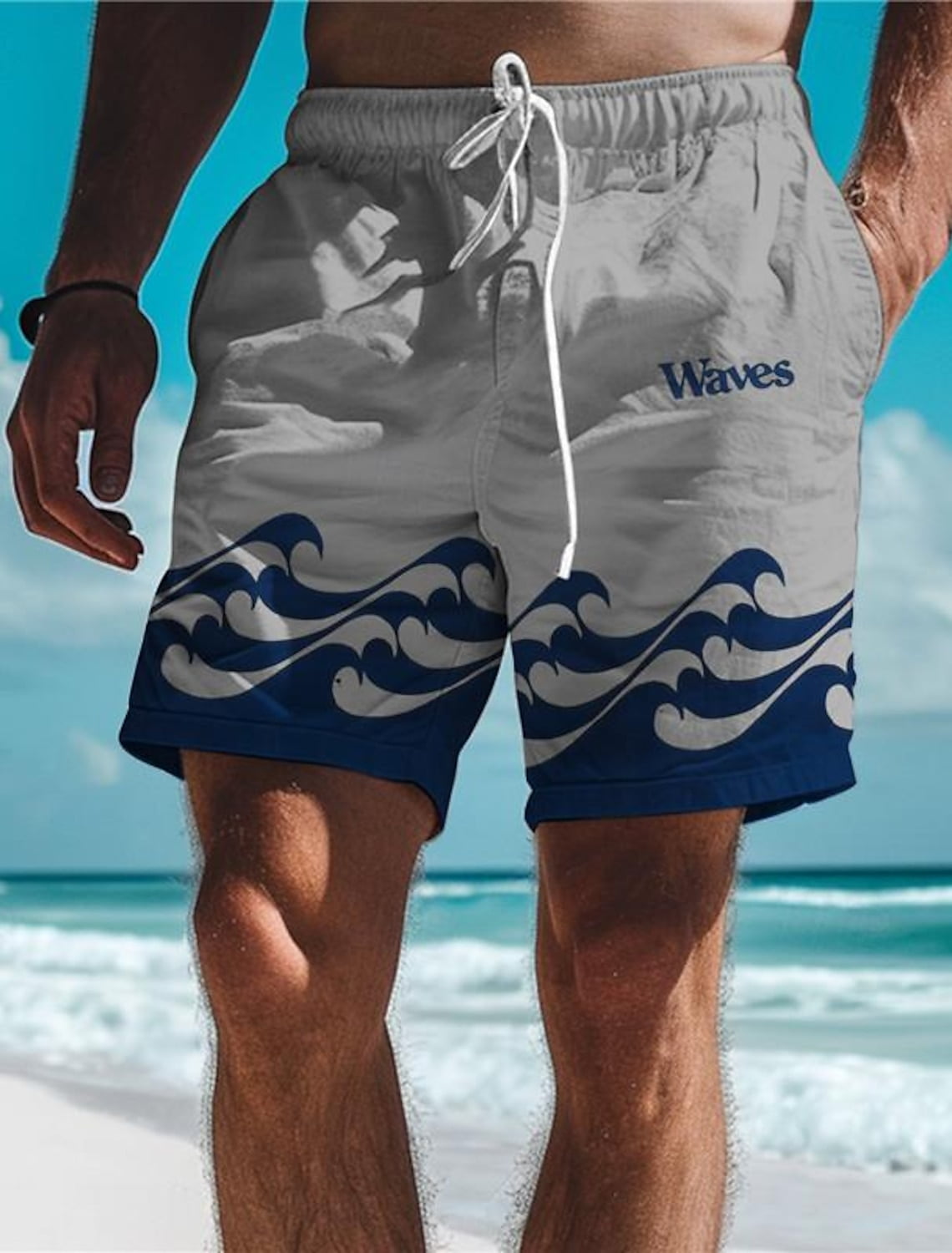Waves Men's 3D Printed Board Shorts Swim Trunks Elastic Waist ...