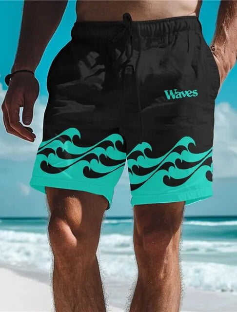 Waves Men‘s Resort 3D Printed Board Shorts Swim Trunks Elastic Waist ...