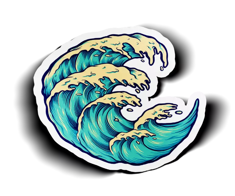 Waves Ocean Sea Fishing Sticker For Tumblers, Laptops, Bumper Stickers ...