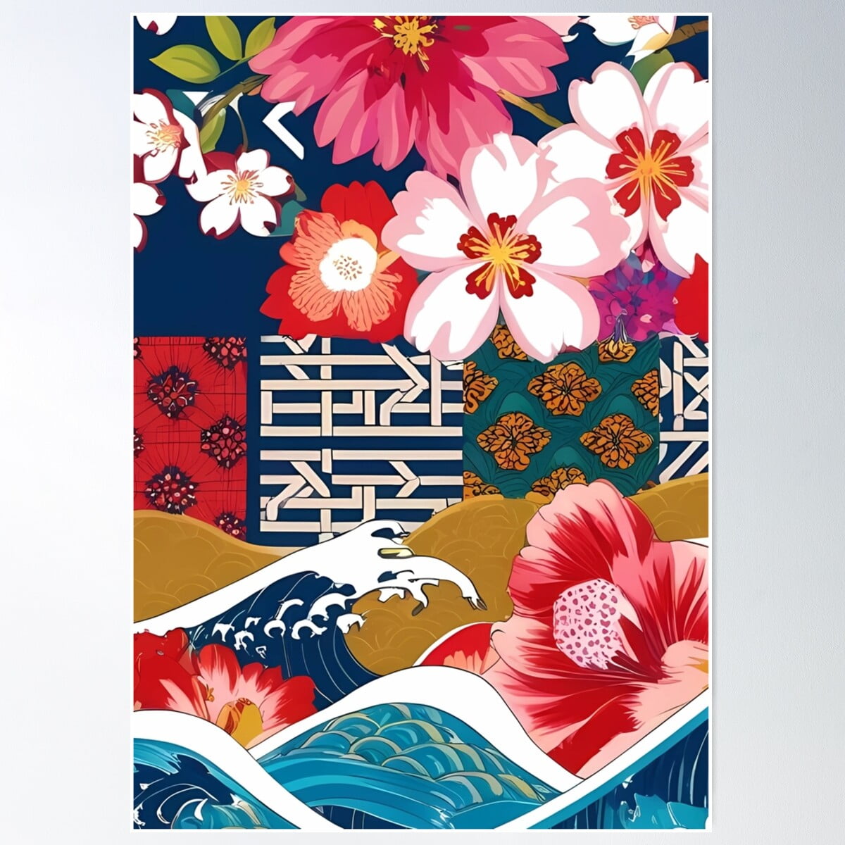 Waves Of Tradition: Ukiyo-E Meets Modern Japanese Patterns Poster Wall ...