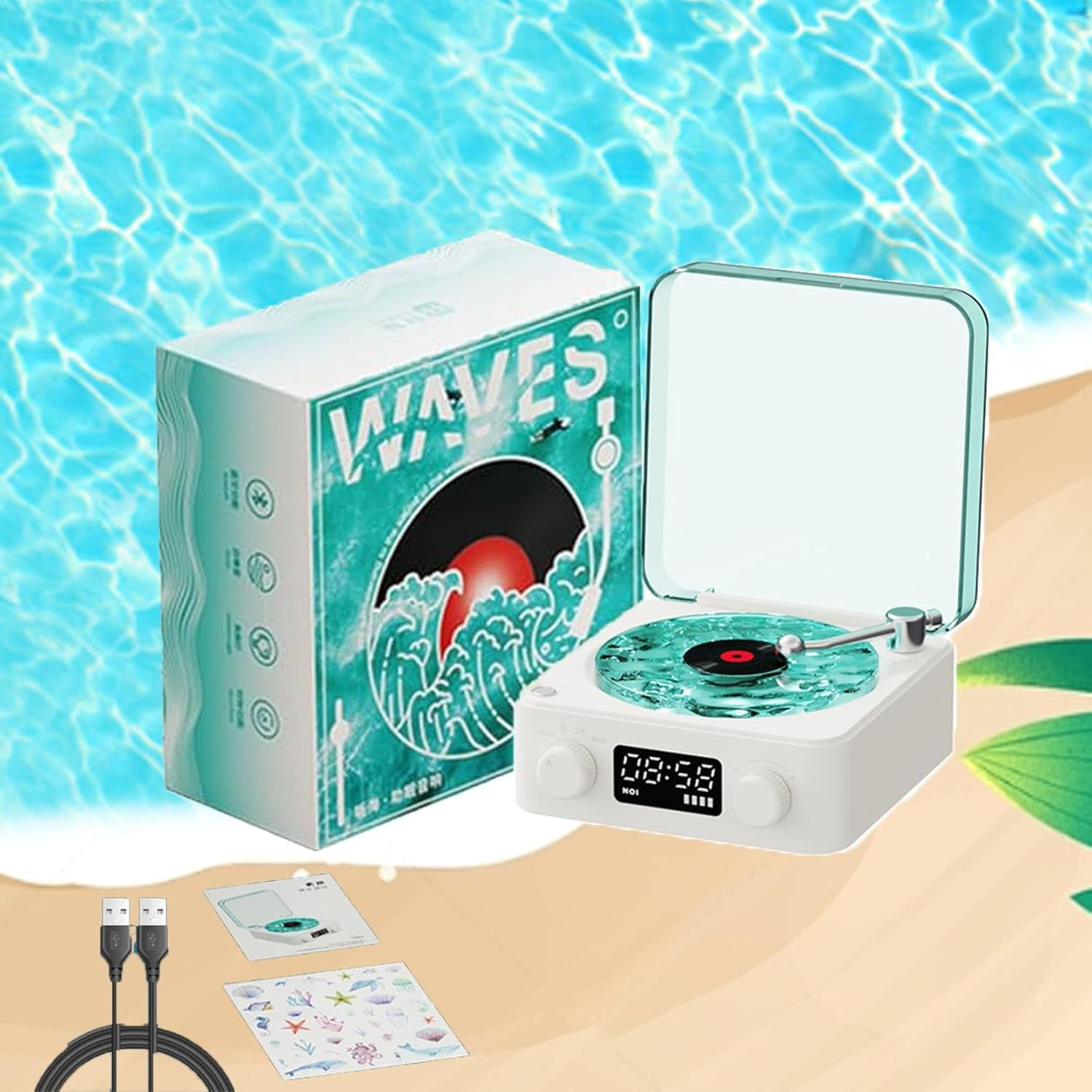 Waves Retro Bluetooth Vinyl Record Player, The Waves Vinyl Player, Waves Vintage Vinyl Record ...