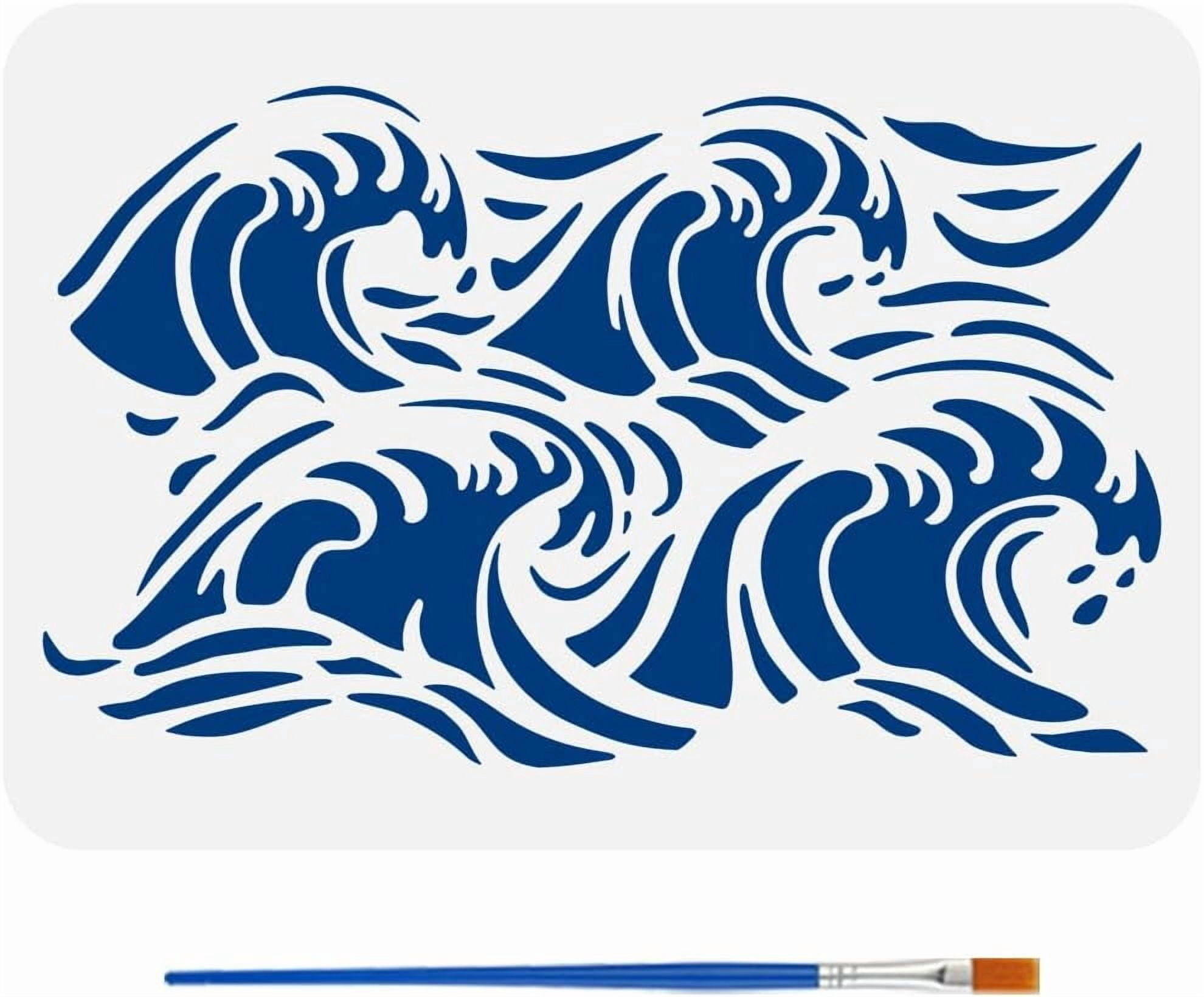 Waves Stencil with a Paint Brush 11.7x8.3Inch Waves Decoration Stencils ...