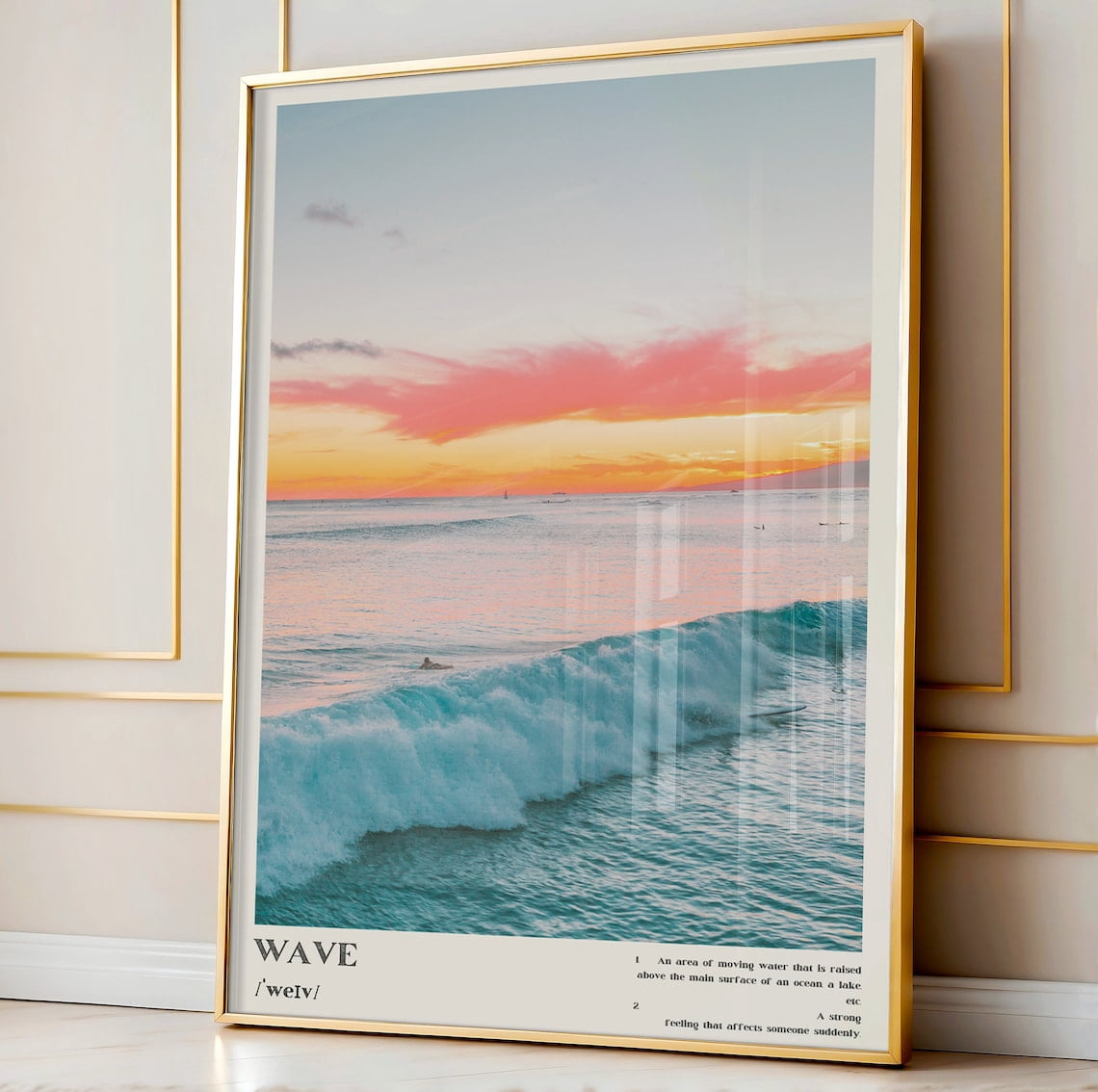 Waves Wall Art, Blue Coastal Sunset Waves Poster, Ocean Photography ...
