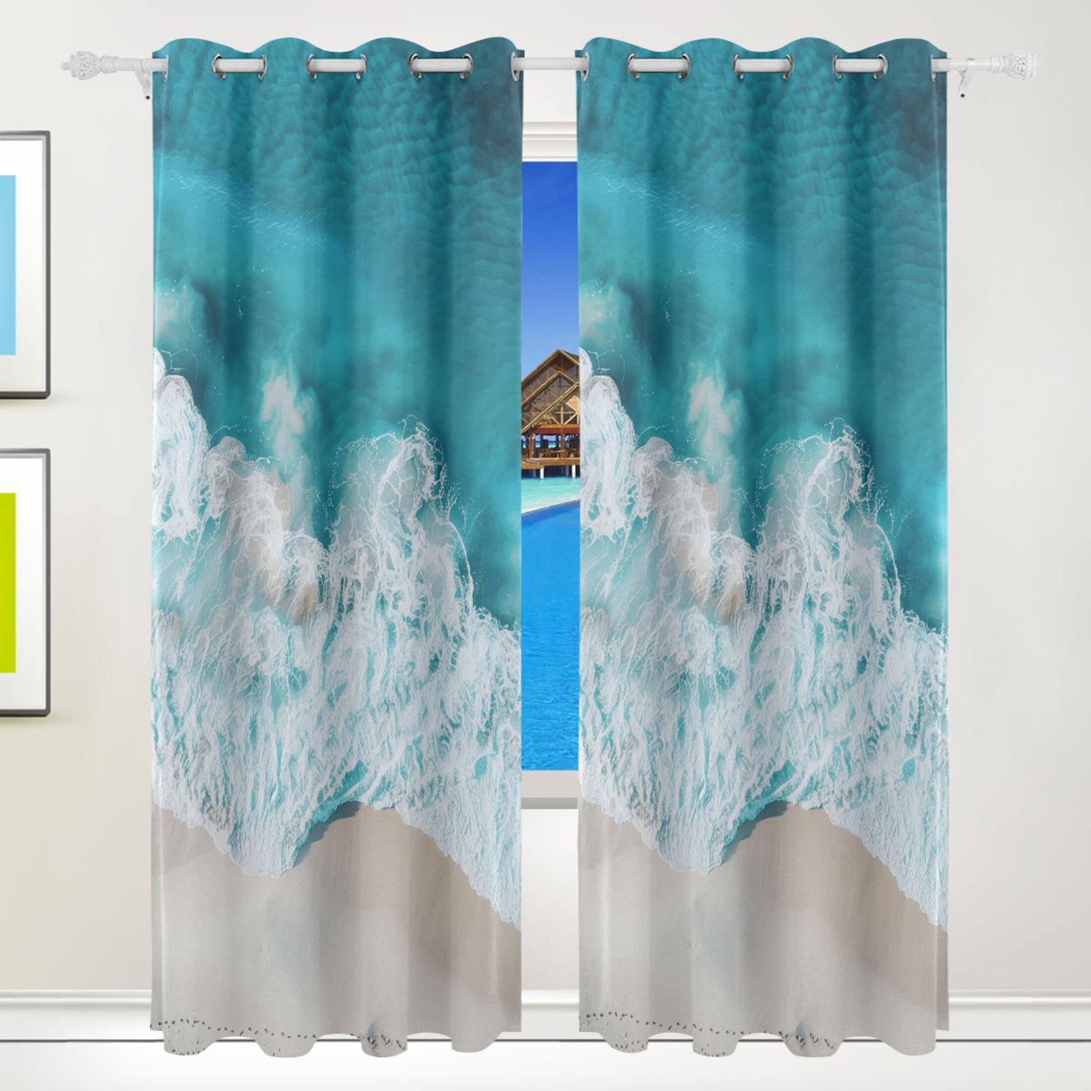 Waves and Beach Blackout Curtains 72 inch Length 2 Panels Grommet ...
