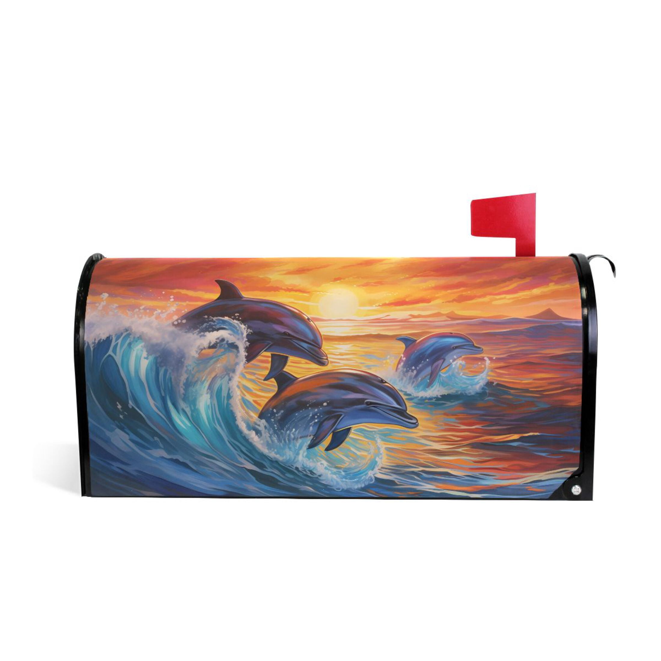 Waves and Dolphins Magnetic Mailbox Covers Garden Post Box Wraps Yard ...