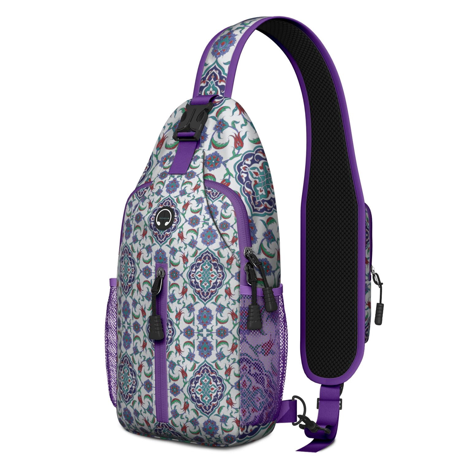 Waves and Wood Grain Pattern Sling Bag, Tribal Style Artistic Crossbody ...