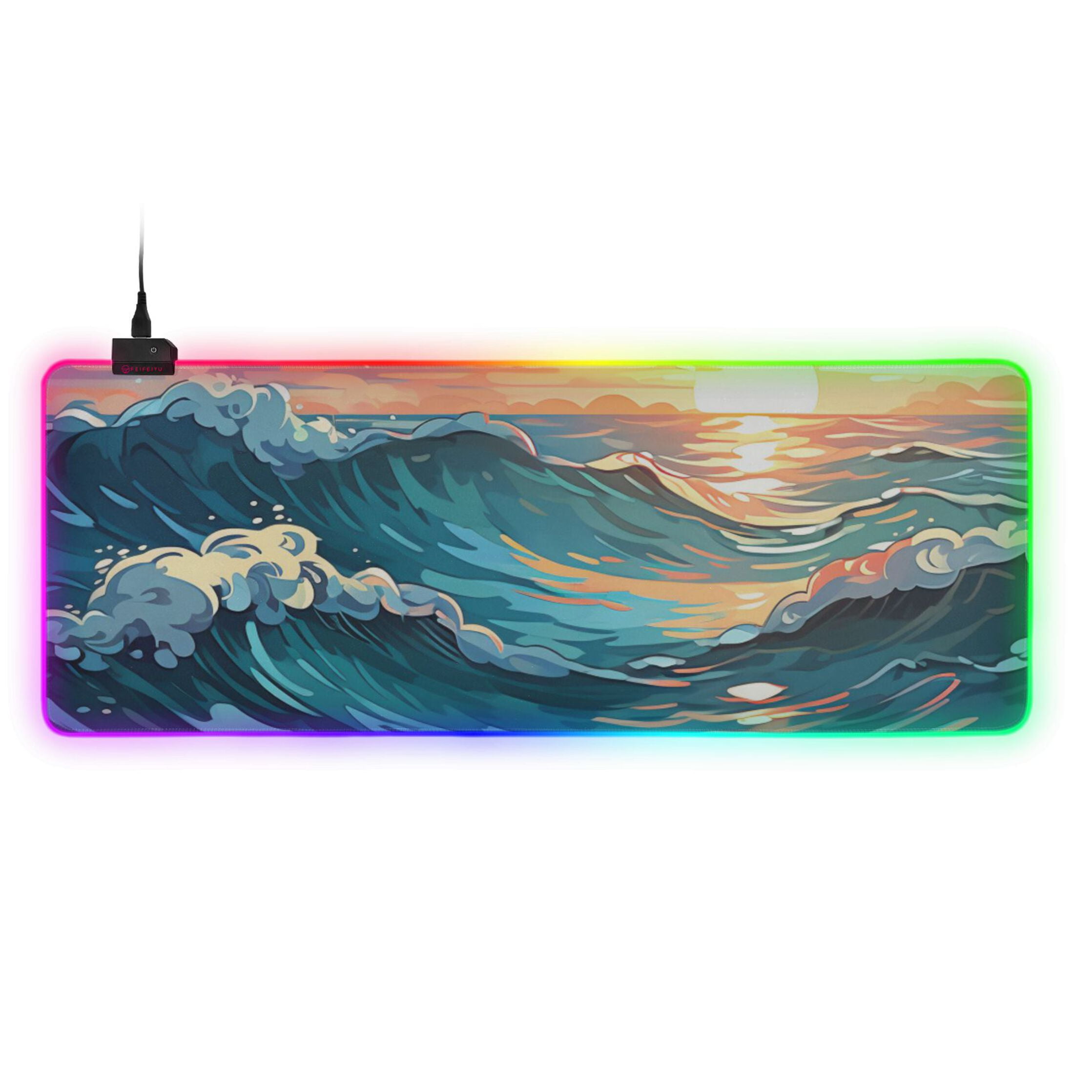 Waves at Sunset RGB Gaming Mouse Pad Large Keyboard Mat Rubber Base 13 ...