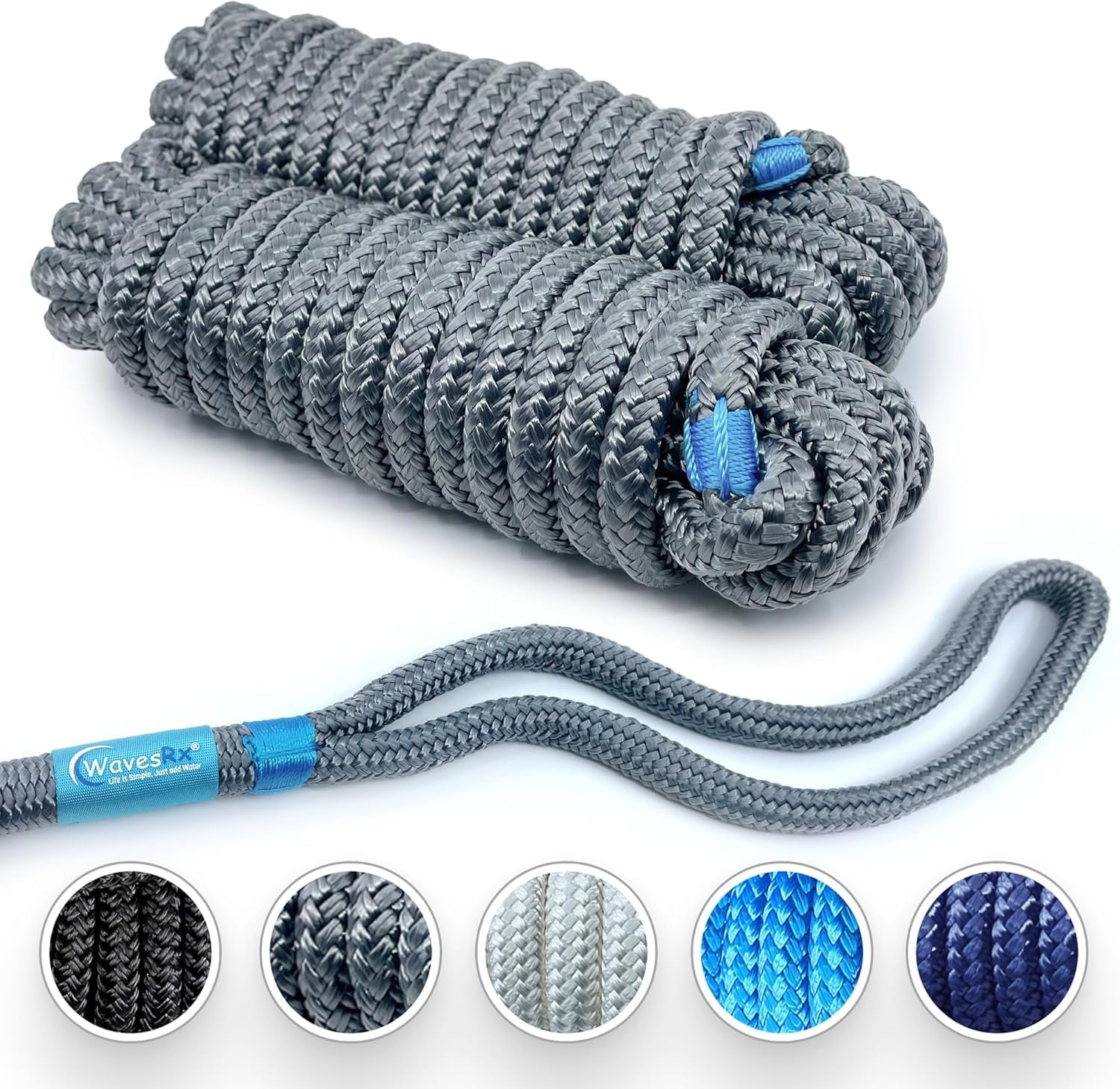 WavesRx 1/2” x 20’ (2PK) High-Performance Dock Lines for Boats and ...