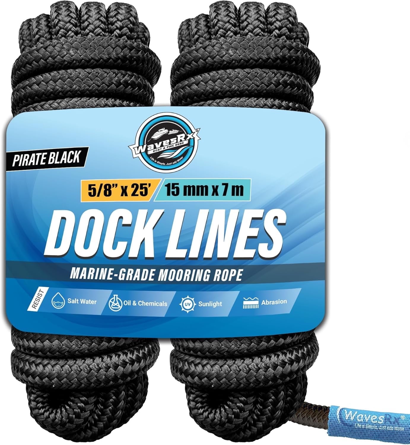 WavesRx 5/8” x 25’ (2PK) Premium Dock Lines for Boat & Pontoon | Double ...