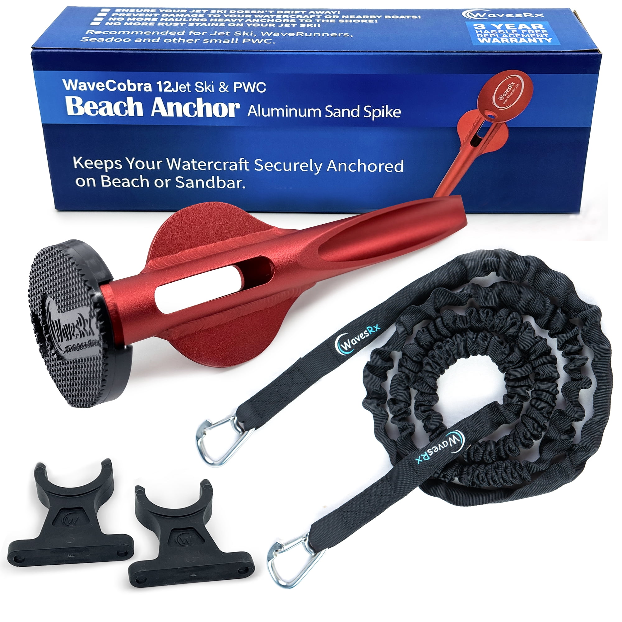 WavesRx Beach Anchoring Bundle for PWC | 12" WaveCobra Aluminum Spike ...