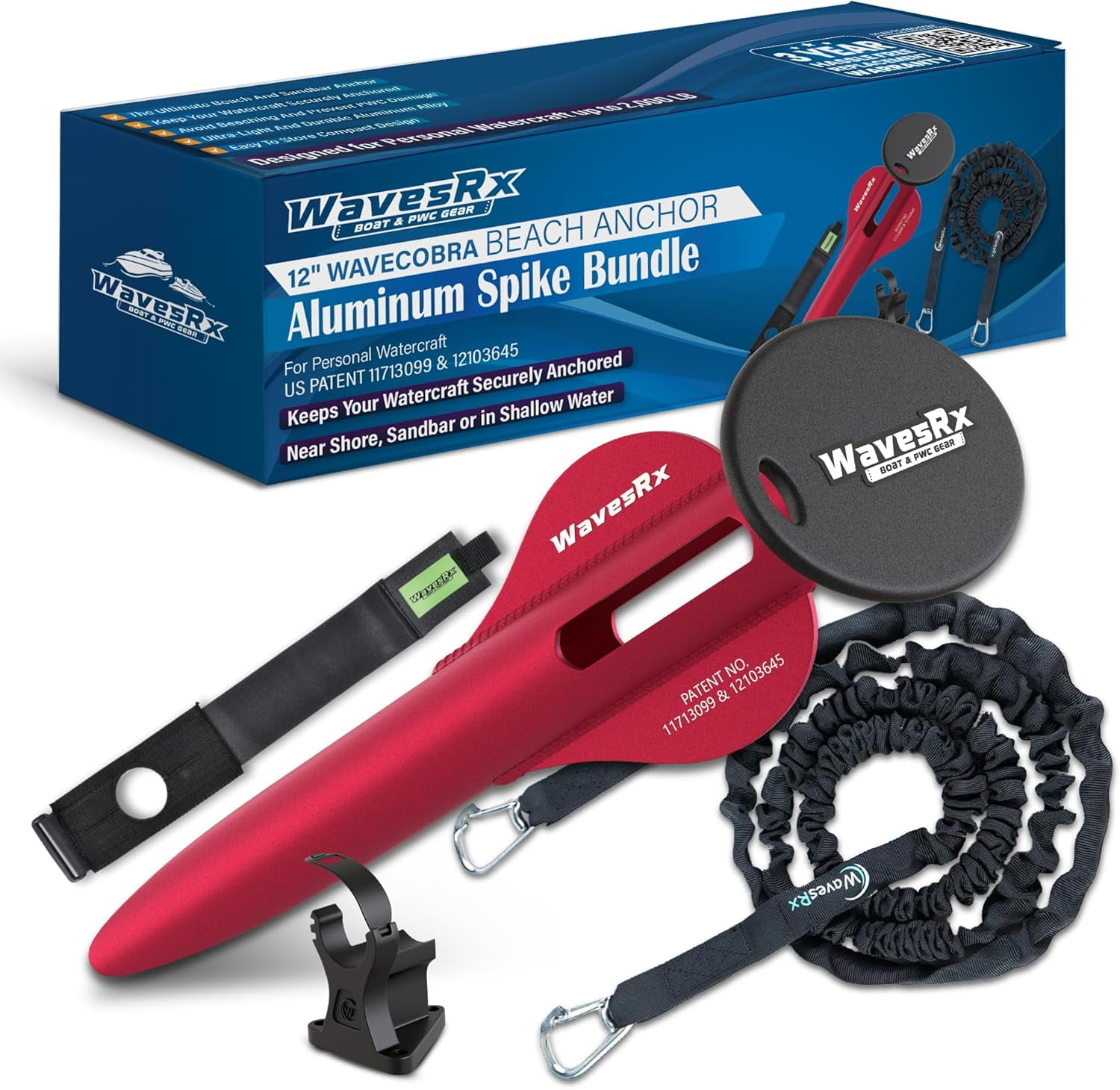 WavesRx Beach Anchoring Bundle for PWC | 12" WaveCobra Aluminum Spike ...