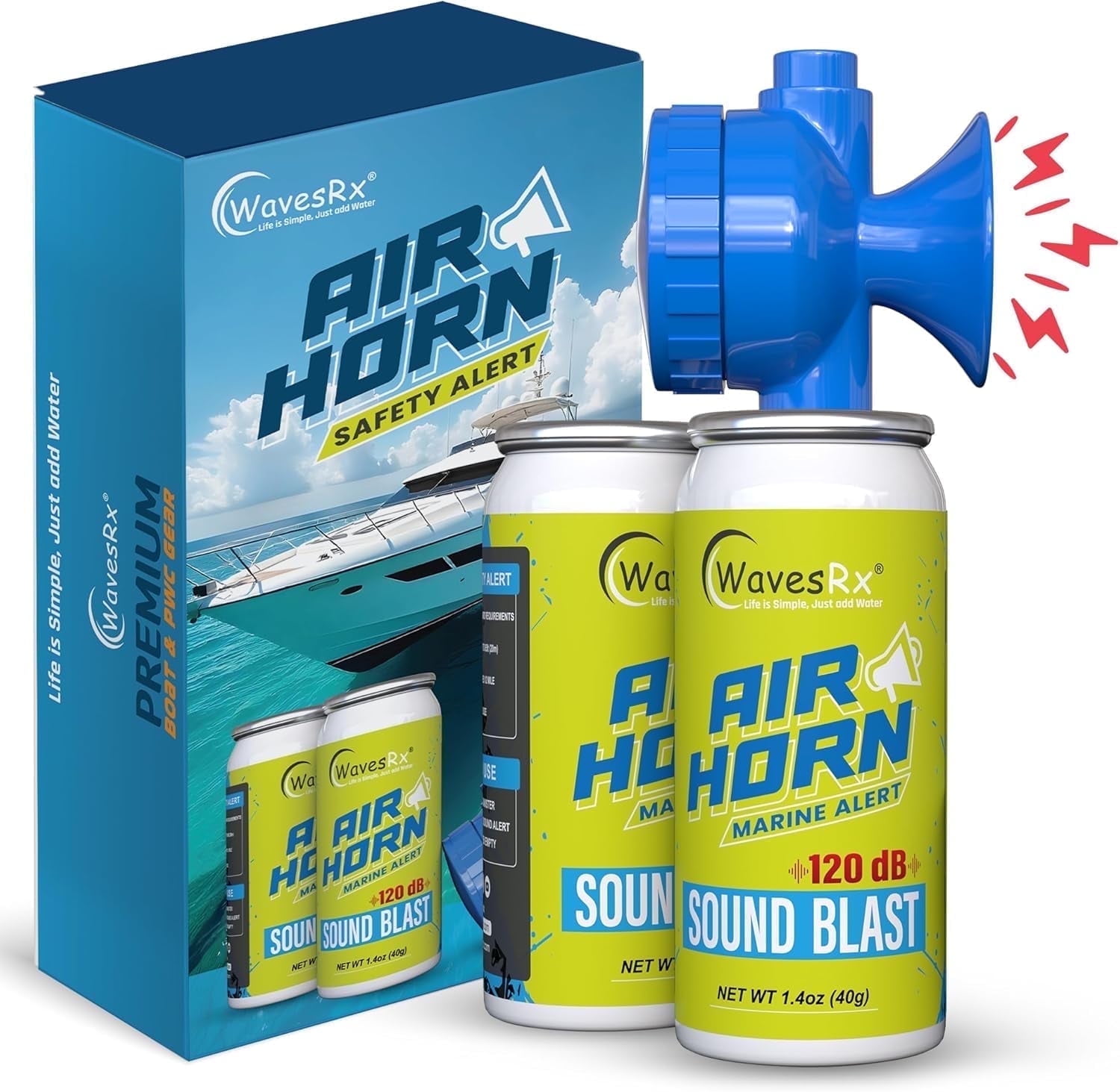 WavesRx Marine Air Horn 2 PACK – Coast Guard Approved Boat Horn for Safety & Fog Alerts | Loud ...