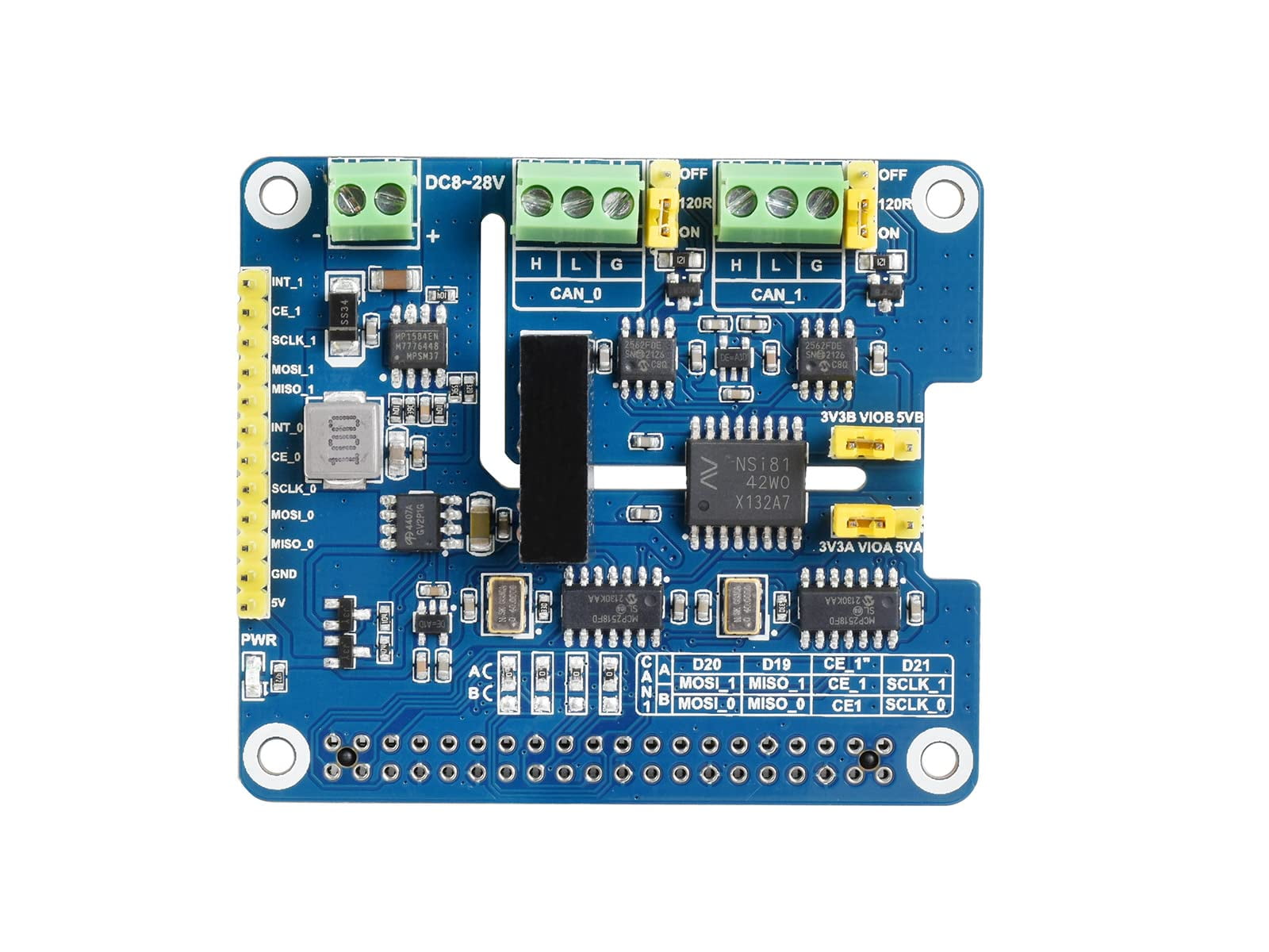 Waveshare 2-Channel Isolated CAN SSF20 FD Expansion HAT, Compatible with Raspberry Pi 5/4B/3B ...