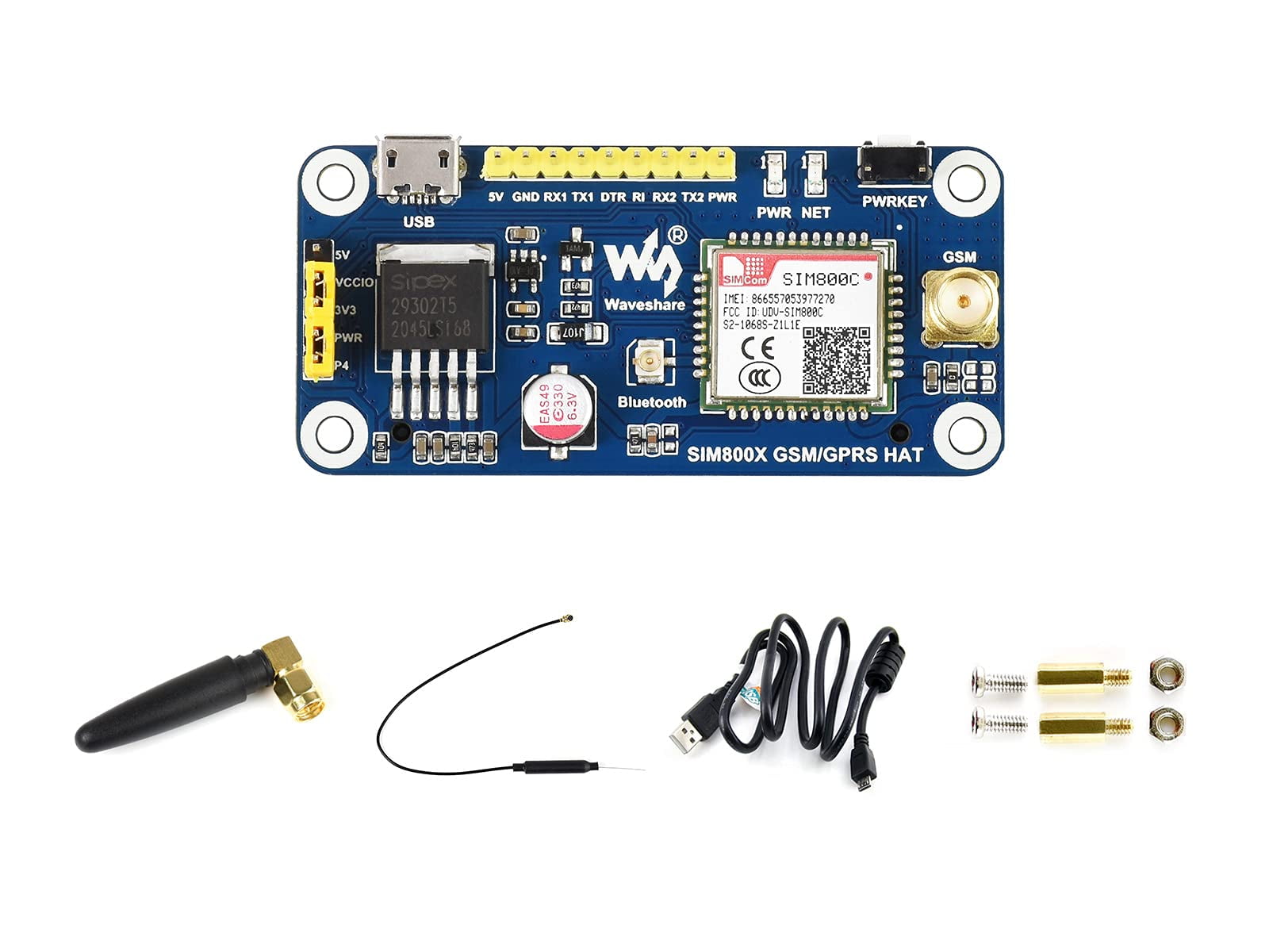 Waveshare GSM/GPRS HAT, Compatible SSF20 with Raspberry Pi 5/4B/3B/Zero/Zero W/Zero 2W/Pico/Pico ...