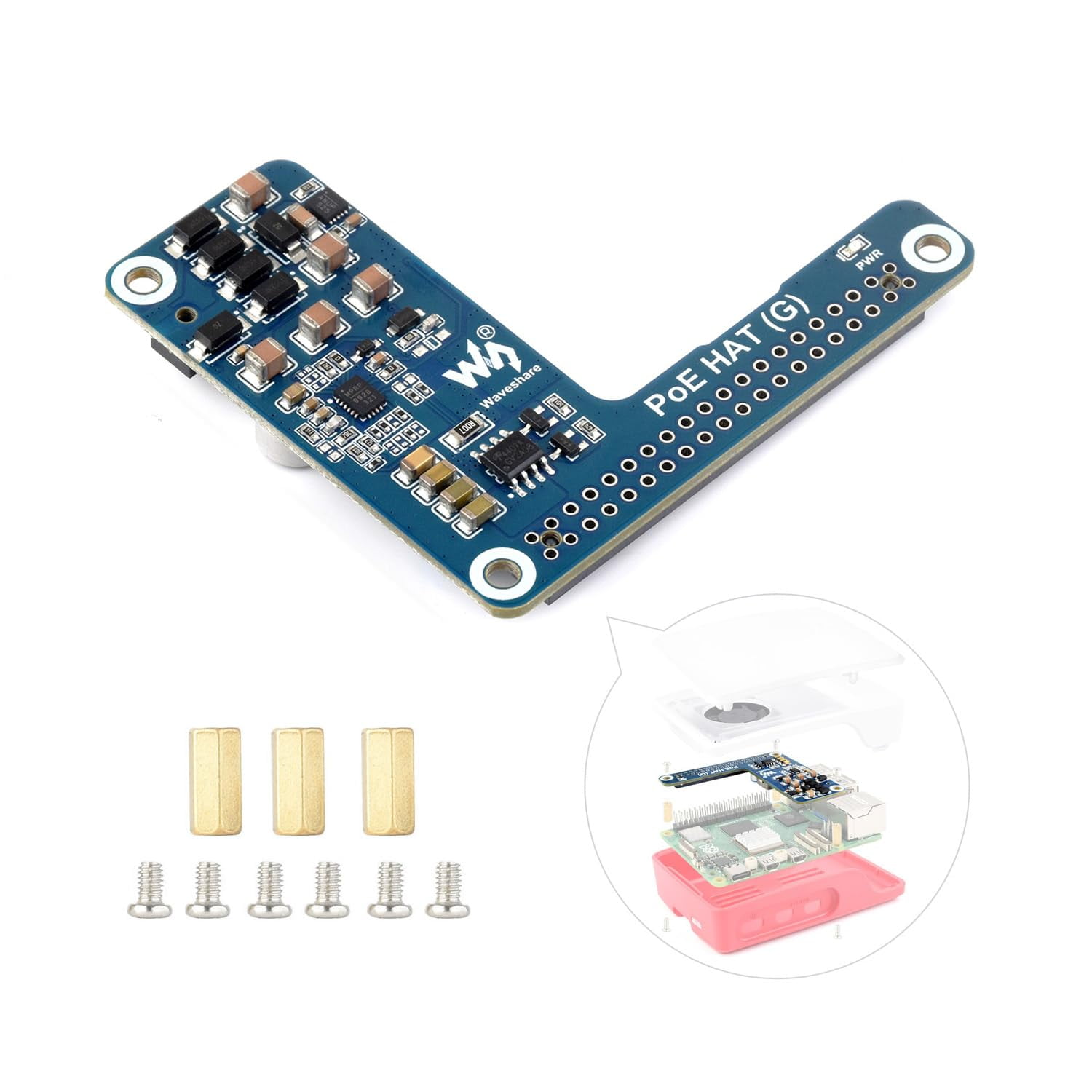 Waveshare PoE HAT (G), KEF16 Compatible with Raspberry Pi 5, 5V 5A Output, Stable Performance ...