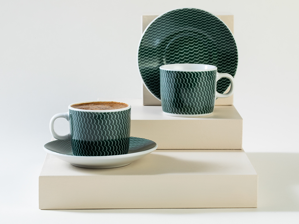 Wavey Porcelain 2 Piece Coffee Cup Set 80 ml Green - Walmart.com