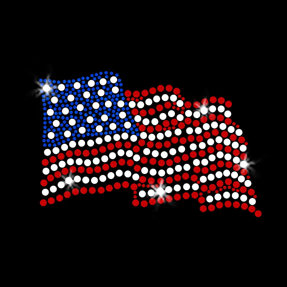 JCS Rhinestones Waving American USA Flag Patriotic Sparkly Bling Iron ...