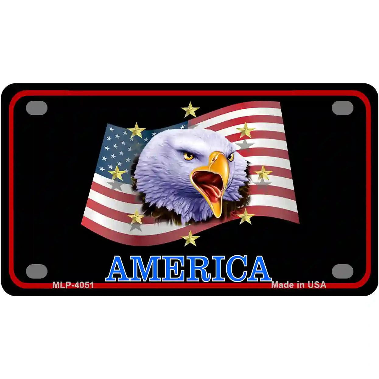 Waving Flag Bald Eagle Black Metal Novelty License Plate 4" x 2.2" Mini ...