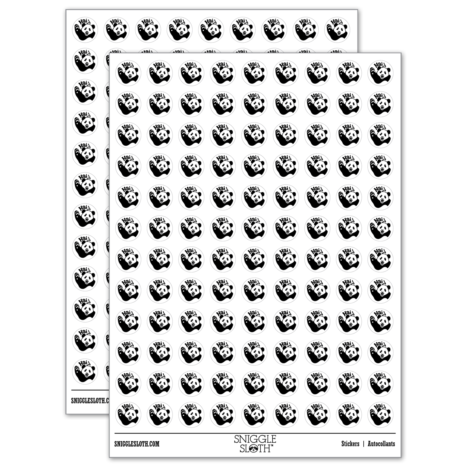 Waving Panda Saying Hai 200+ Round Stickers - White - Gloss Finish - 0. ...