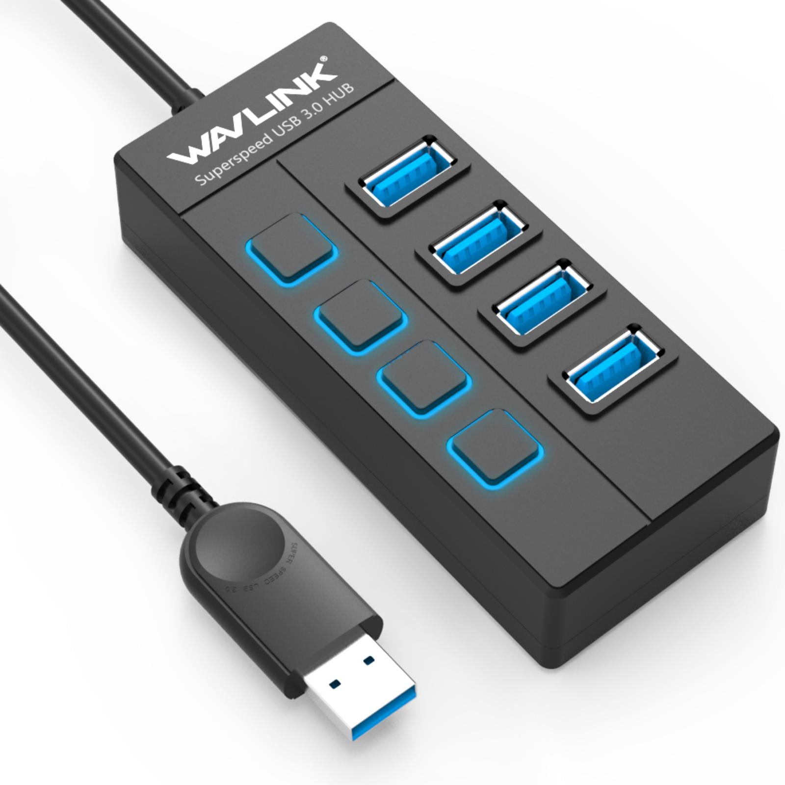 Wavlink 4-Port USB 3.0 Hub with Individual Switches & LEDs, Portable ...