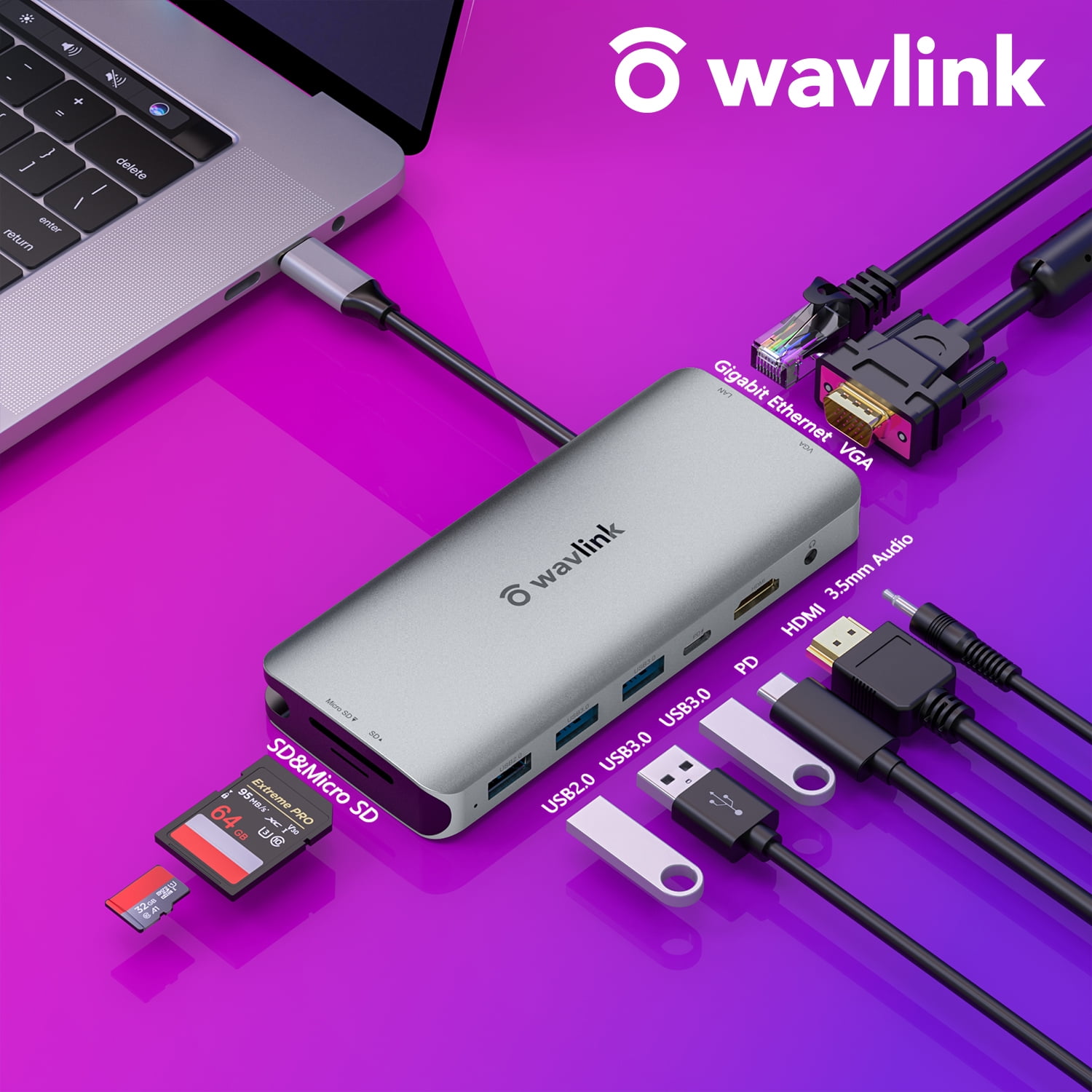 Wavlink Aluminum USB C Hub,10-in-1 USB C Adapter,with 87W PD Charging ...