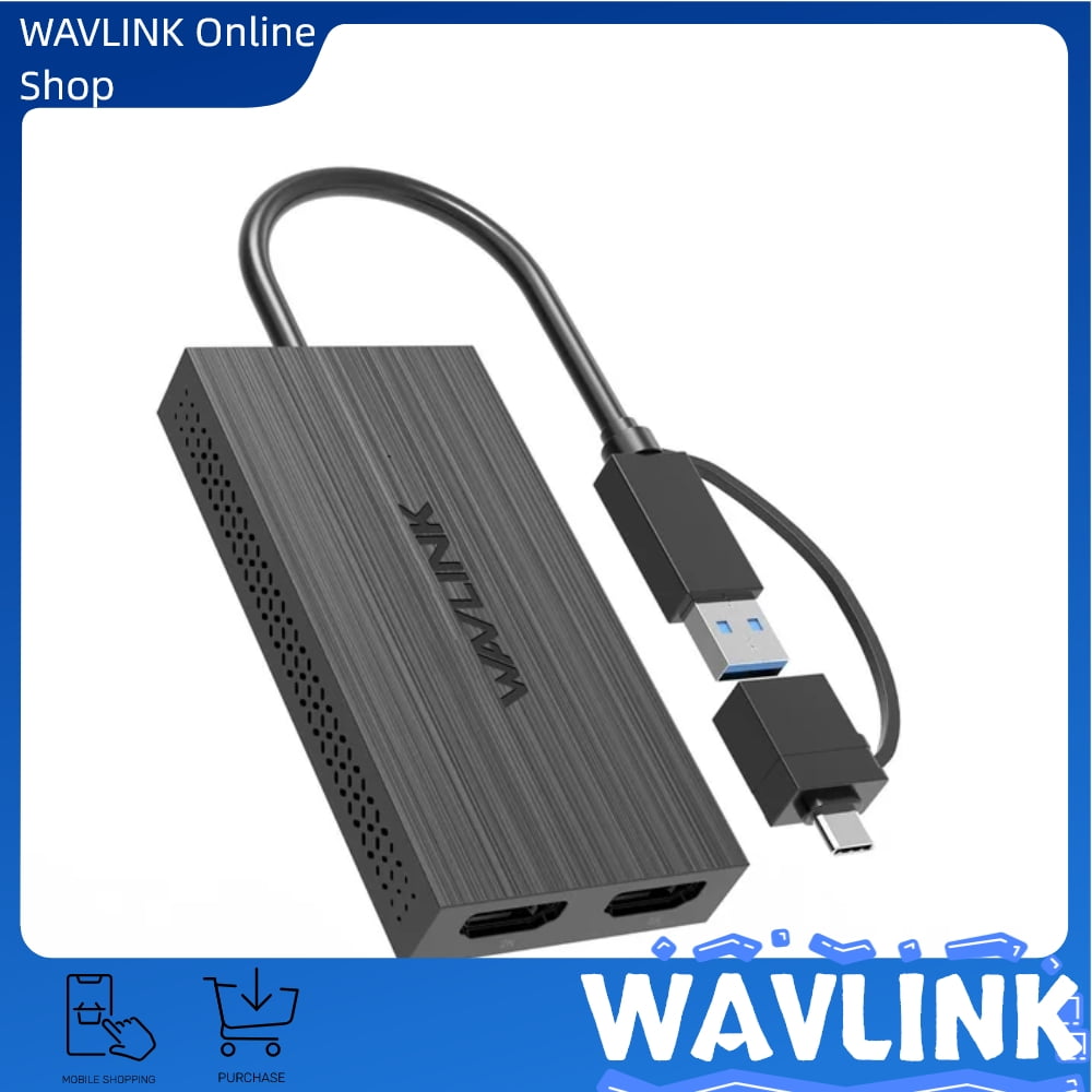 Wavlink USB 3.0 to HDMI Dual Display Adapter, USB A or USB C to HDMI for Dual Monitors ...