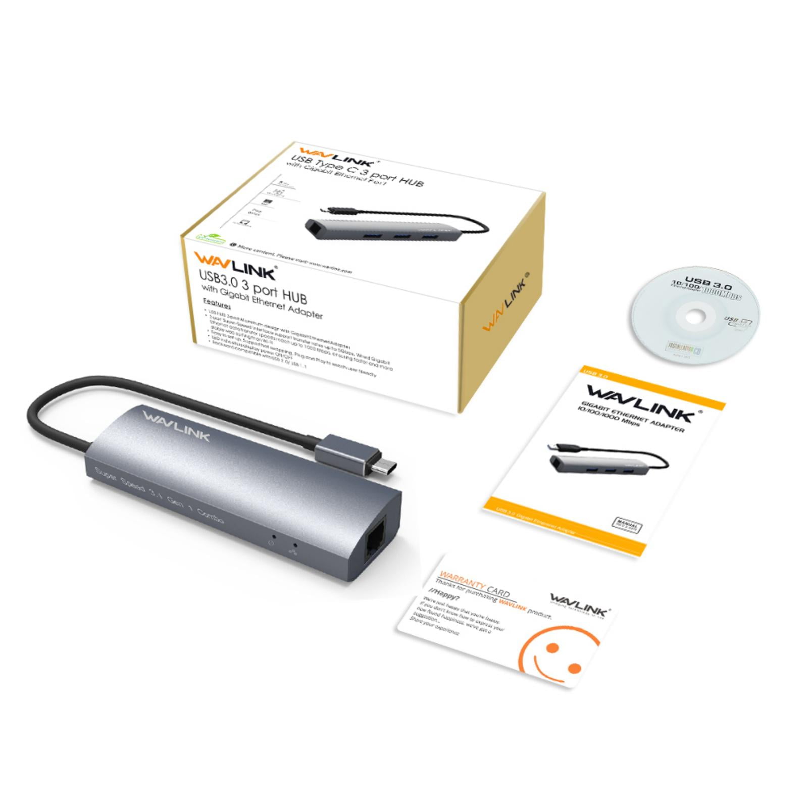 Wavlink USB C to 3 Port USB 3.0 Hub with Gigabit Ethernet Adapter ...