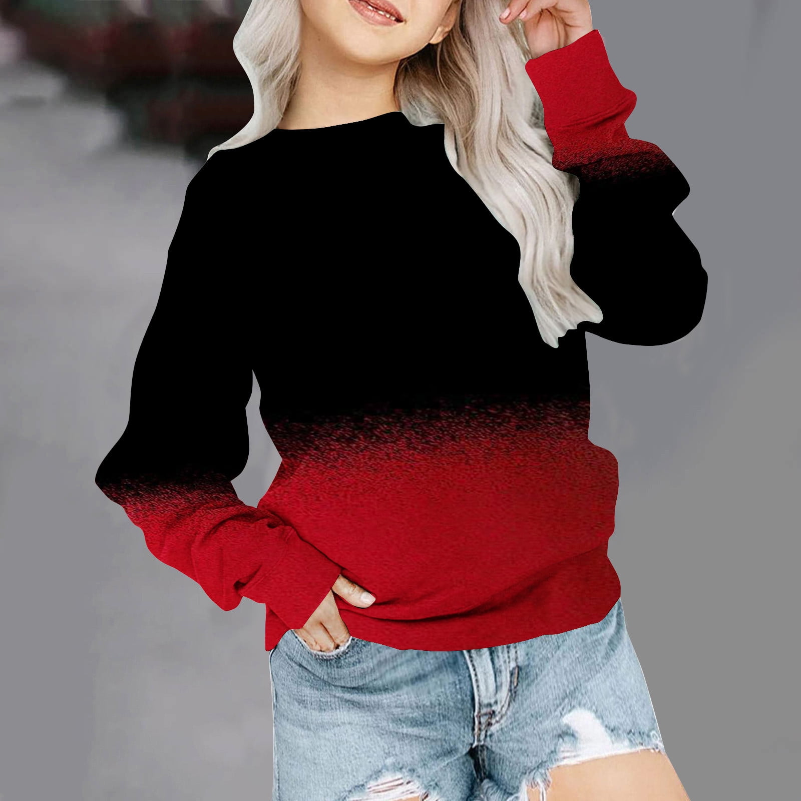 Wavsuf Girls Sweatshirts Pullover Spring Printed Red Tops Size 9-10 ...