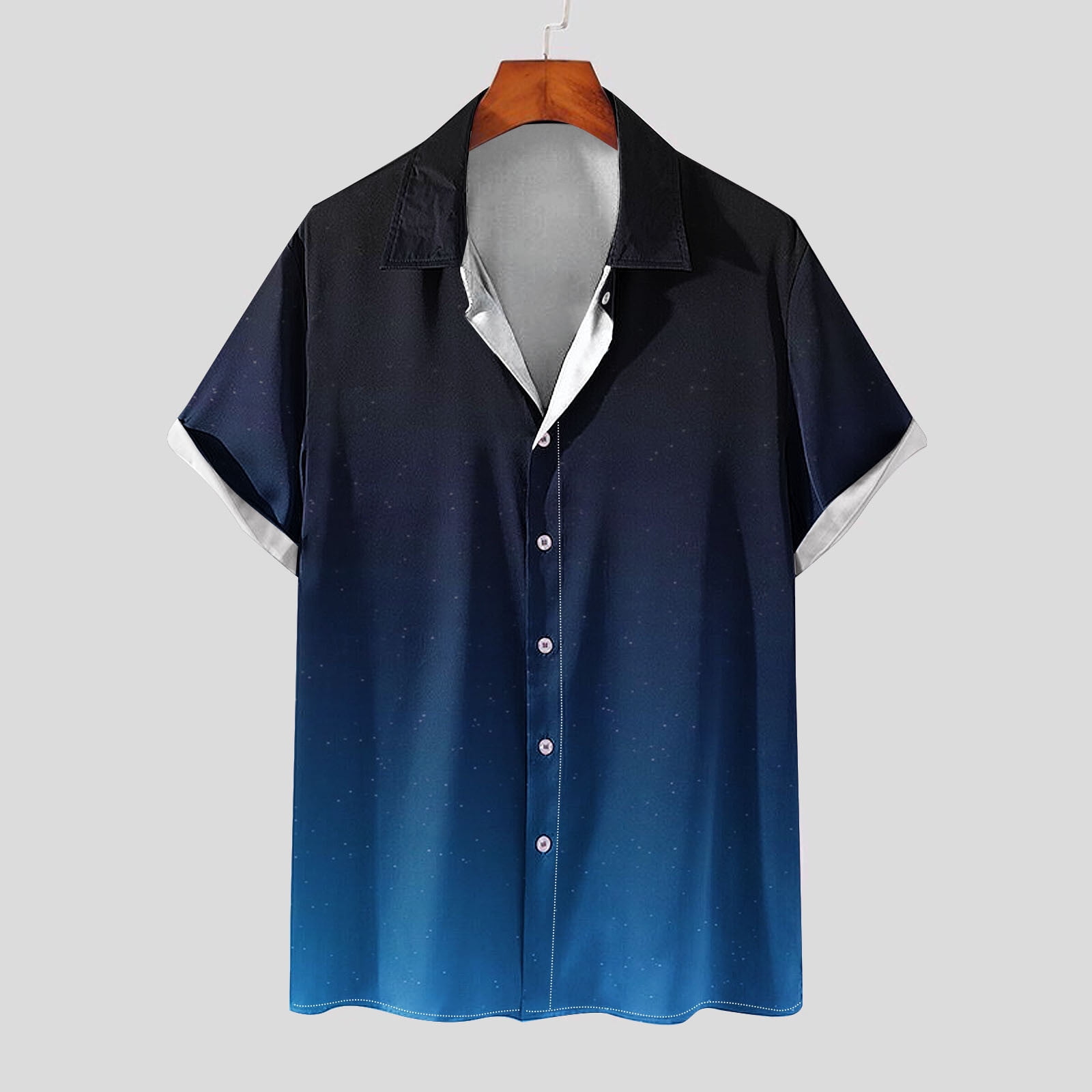 Wavsuf Mens Shirts Turndown Gradient Summer Dark Blue Shirts Size L ...