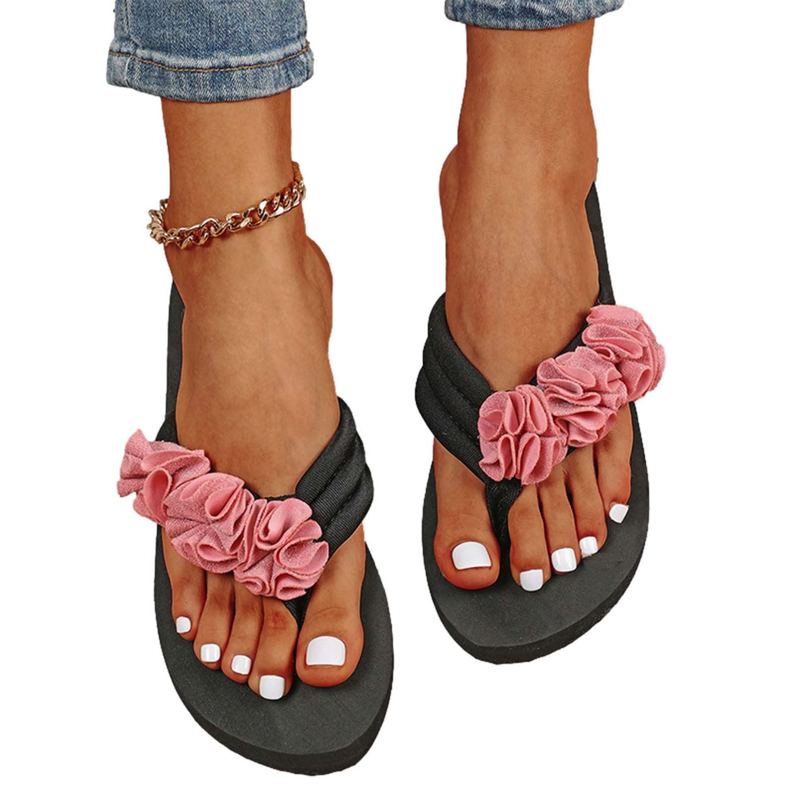 Wavsuf Platform Sandals for Women Casual Summer Wide Pink Sandals Shoes ...