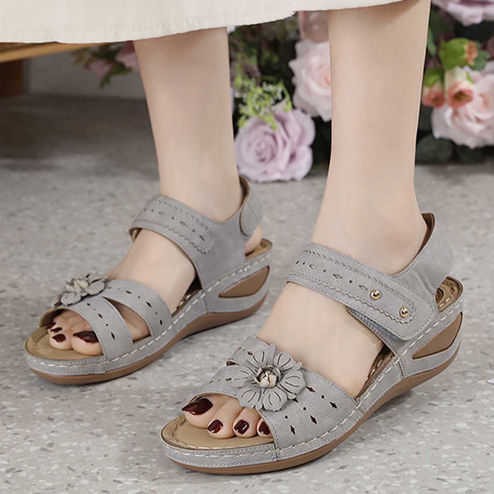 Wavsuf Sandals for Women Casual Summer with Arch Support Gray Sandals ...